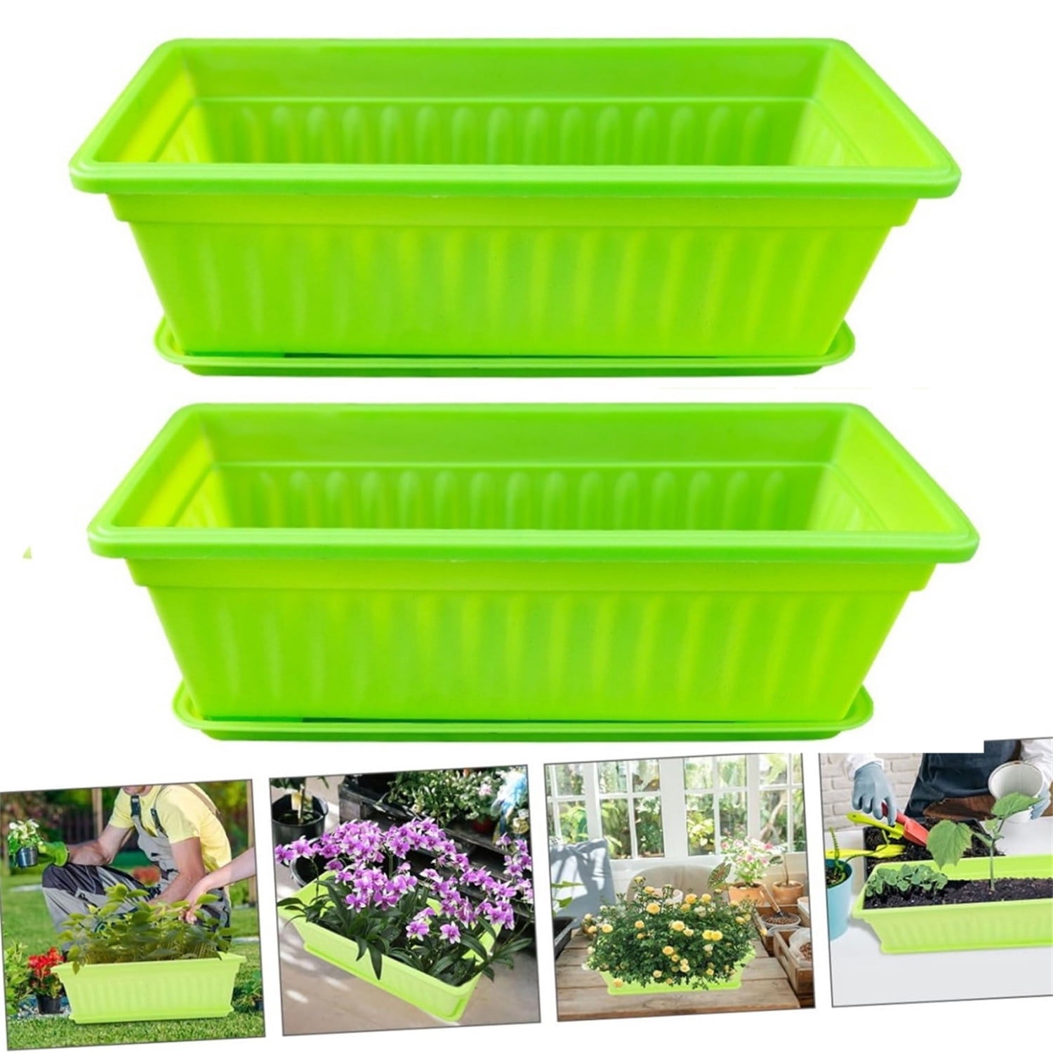17 in Windowsill Planters with Drainage Tray,Rectangle Plastic Flower ...