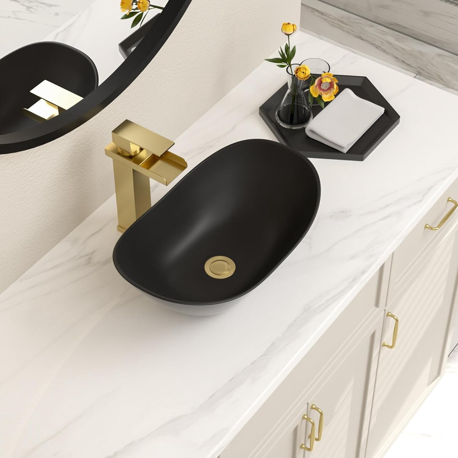 17" X 11" Oval Black Vessel Sink - Modern Boat Shape Artistic Basin for ...