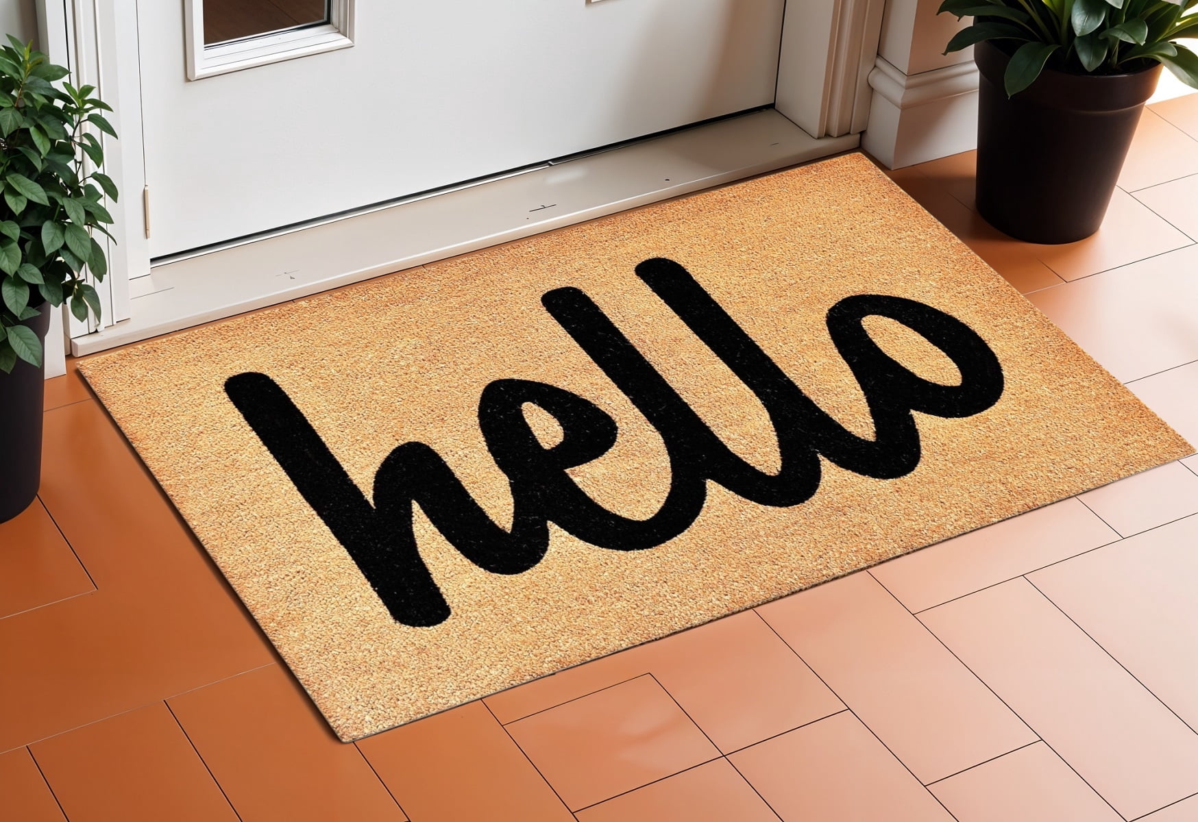 17" X 29" Natural And Black Hello Outdoor Coir Door Mat - Walmart.com