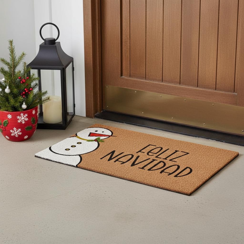 17" X 29" Natural Black And White Feliz Navidad Snowman Coir Door Mat ...
