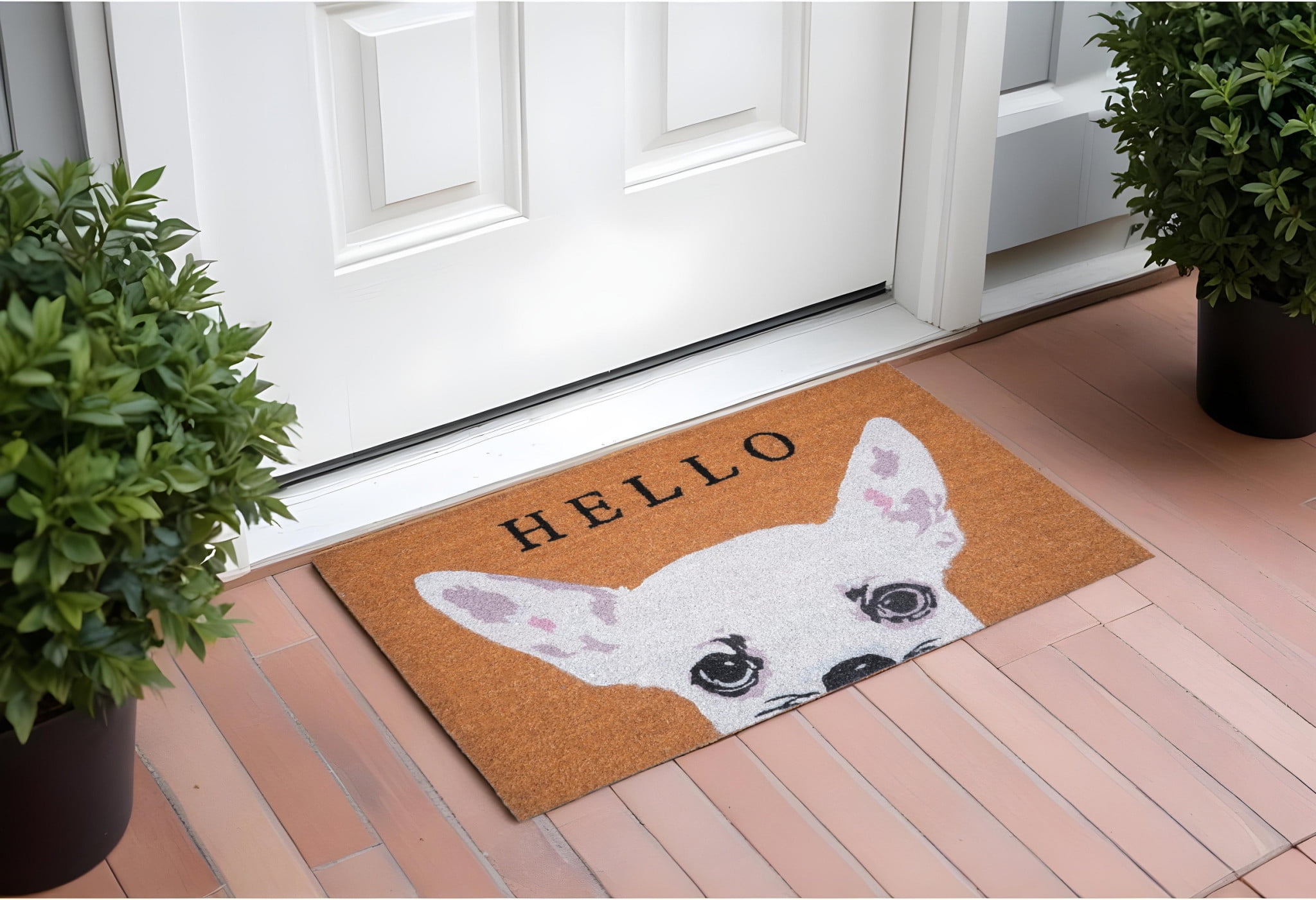 17" X 29" Natural Black and White Coir Chihuahua Hello Outdoor Door Mat ...