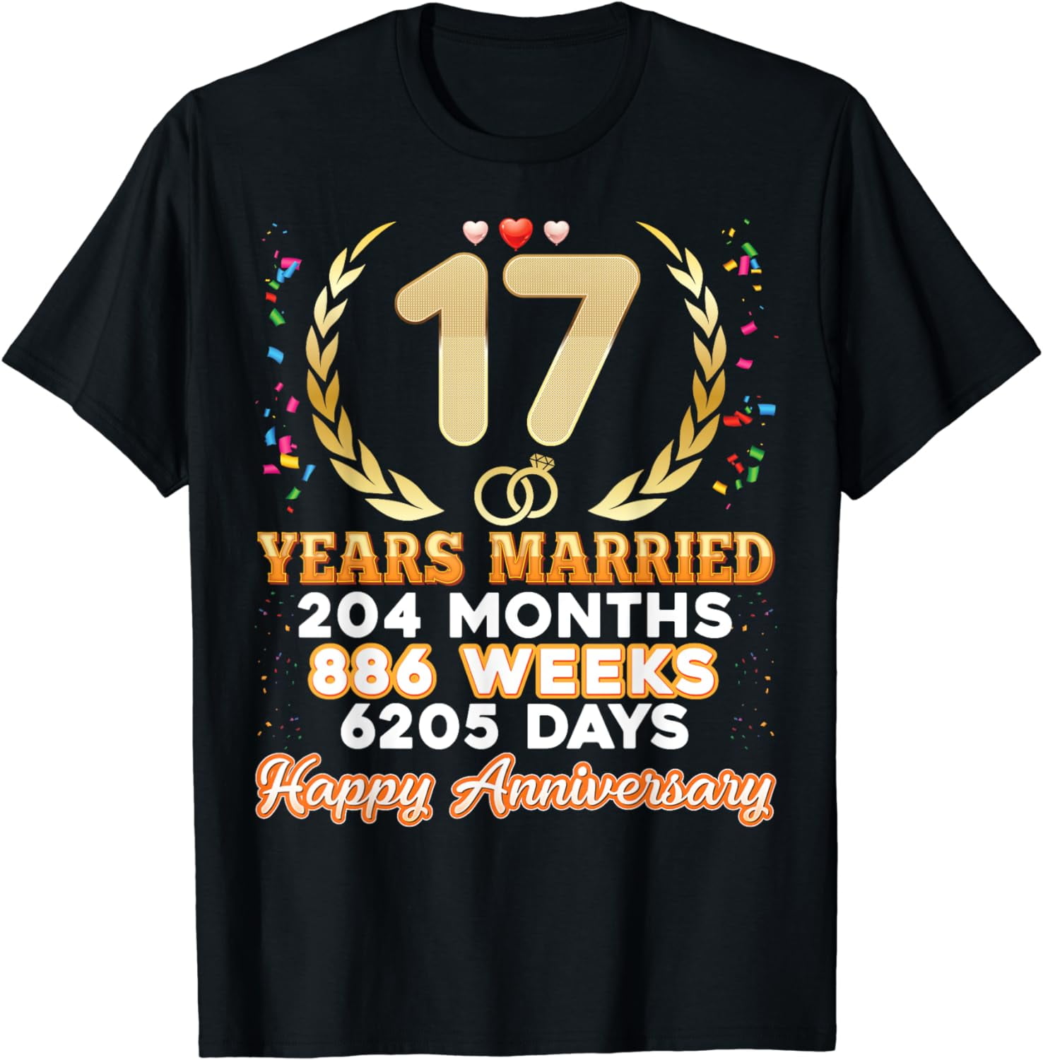 17 Years Married Happy 17th Wedding Anniversary Couple Ring T-Shirt ...