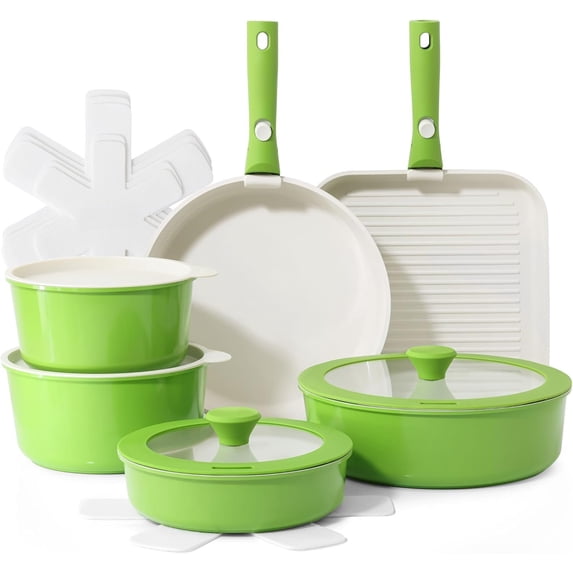 17 count Ceramic Pots and Pans Set, Nonstick Detachable Handle Cookware ...