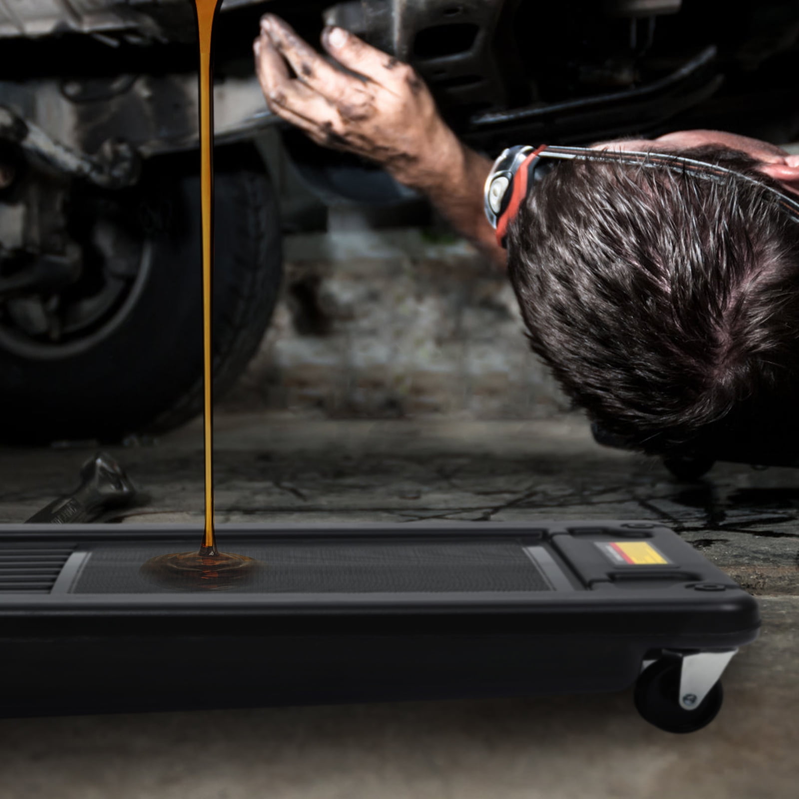 17 gallons Plastic Low Profile Oil Drain Pan. Oil Drain Tray w/ 8-Foot ...
