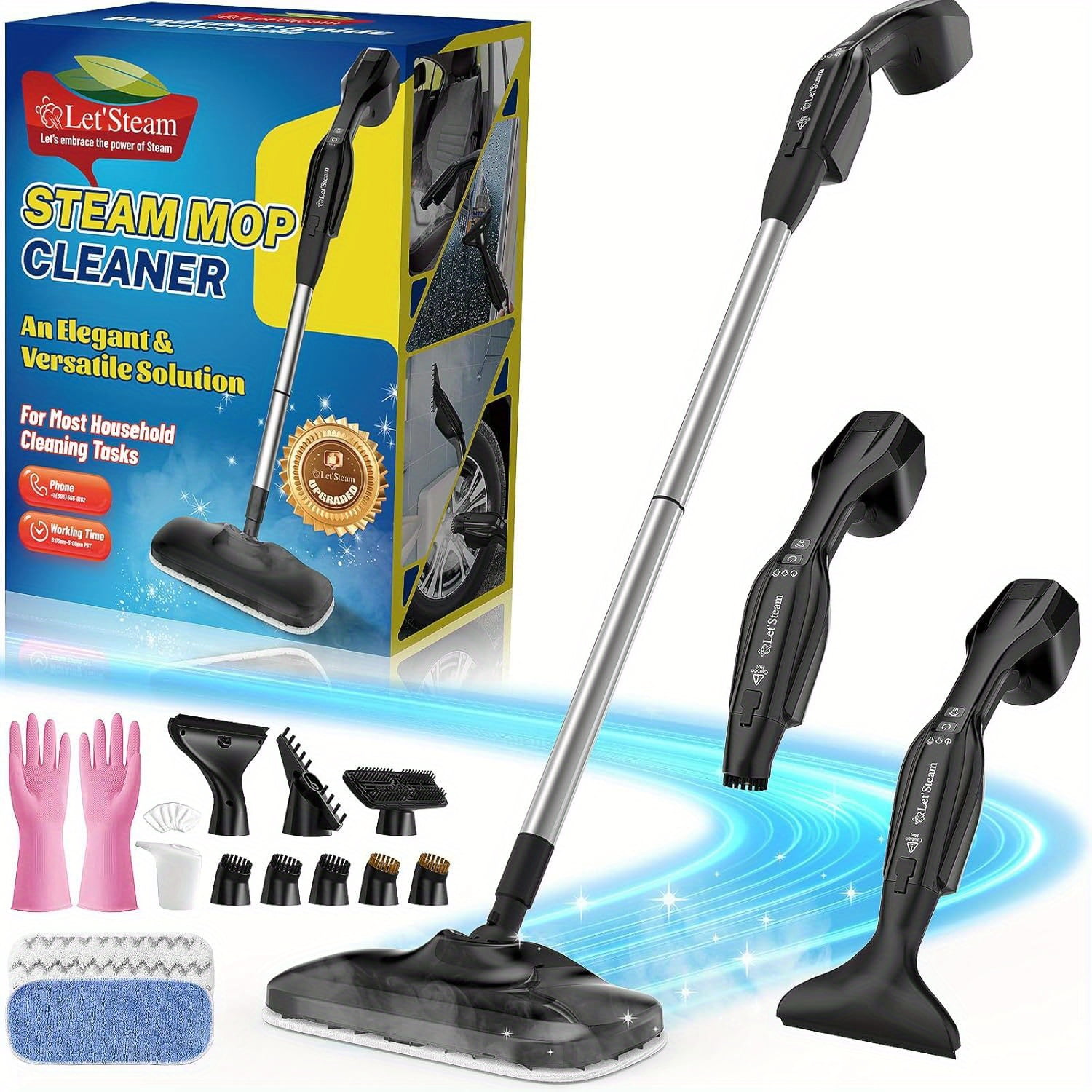 17-in-1 Efficient Steam Mop - Detachable Handheld Steam Cleaner, Dual ...