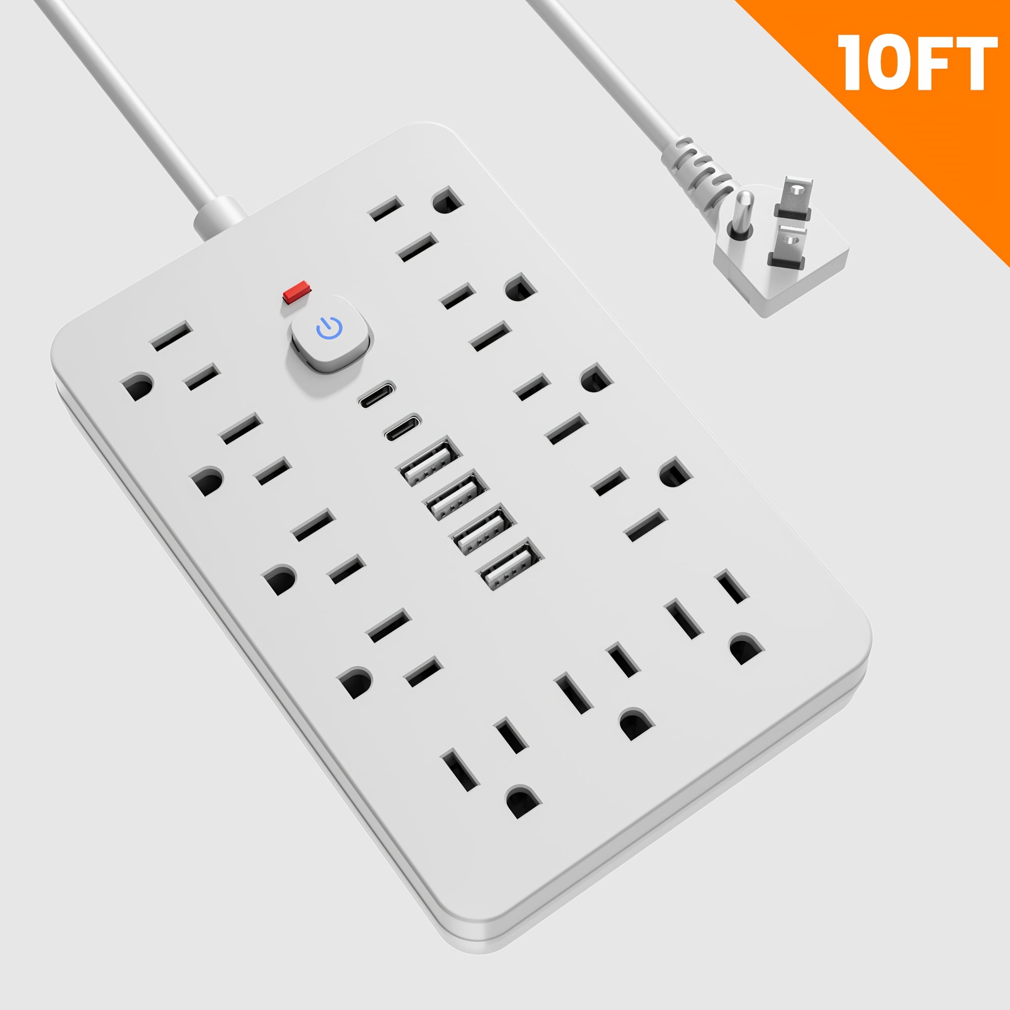 17-in-1 Multi-Port Power Strip with 11 AC Outlets & 6 USB Ports (2 Type ...