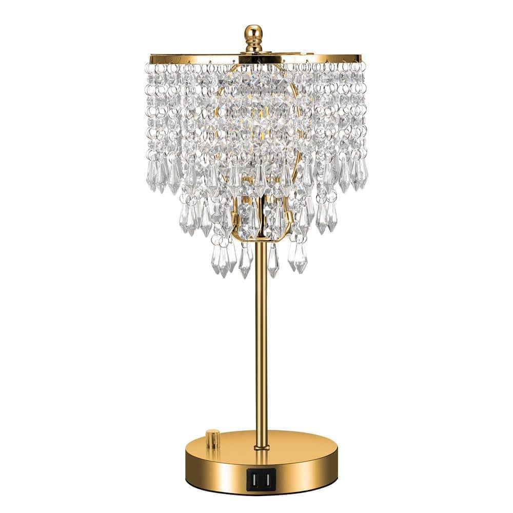 17 in. Gold LED Crystal Task & Reading Table Lamp with 3-Way Dimmer and ...