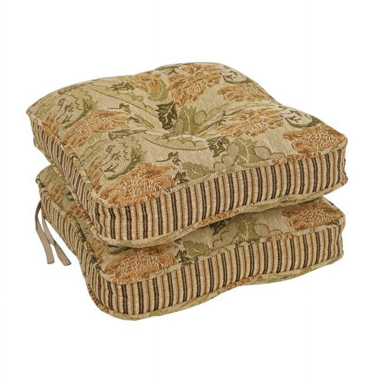 17 in. Premium Tapestry Corded Chair Cushions, Tan & Beige - Set of 2 ...