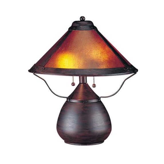 17 in. Rust Metal Two Light Table Lamp with Amber Empire Shade ...