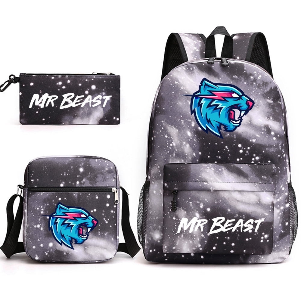 17 inch M-r Beast Lightn-ing Cat Backpack 3 PCS Student Schoolbag ...