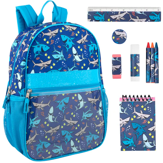 17-inch Smiling Baby Sharks 9-in-1 Backpack with Stationery Set ...