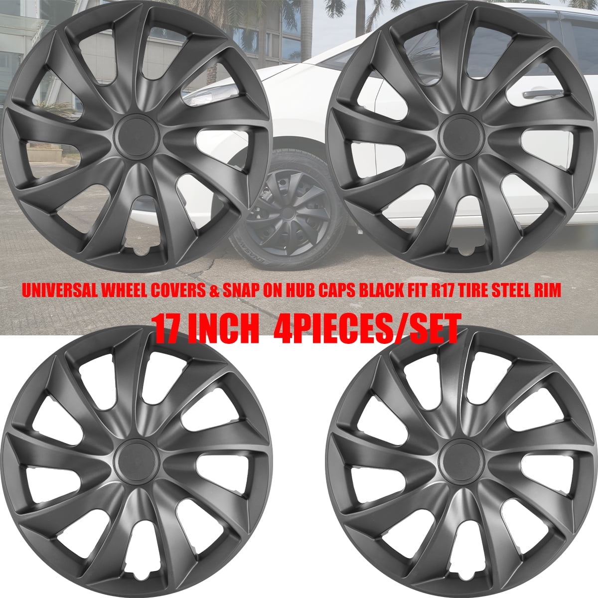 17 inch Universal Wheel Covers & Snap On Hub Caps Black Fit R17 Tire ...