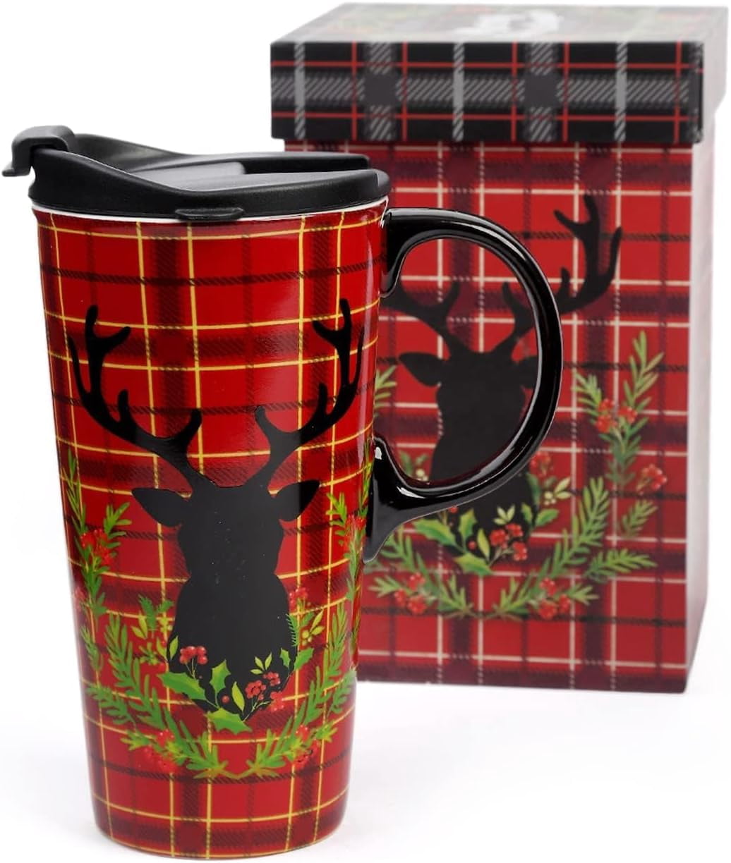 17 oz Christmas Ceramic Mugs, Ceramic Travel Cups with Reindeer Design ...