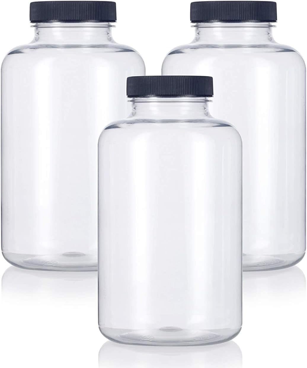 17 oz Clear PET Plastic Packer Bottle with Black Ribbed Lid (3 pack ...