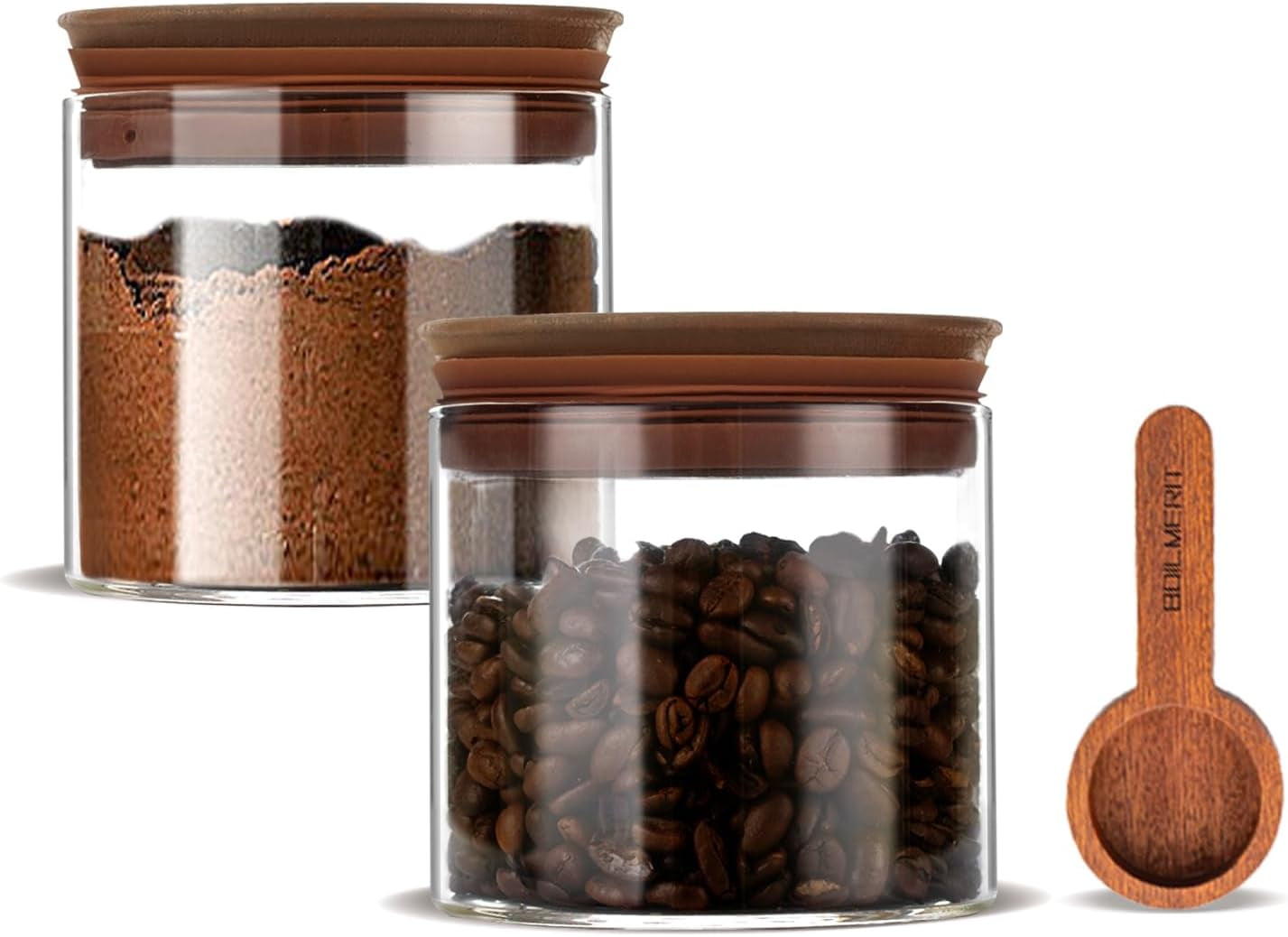 17 oz Coffee Canister with Scoop and Wooden Lids, Airtight Glass Coffee ...