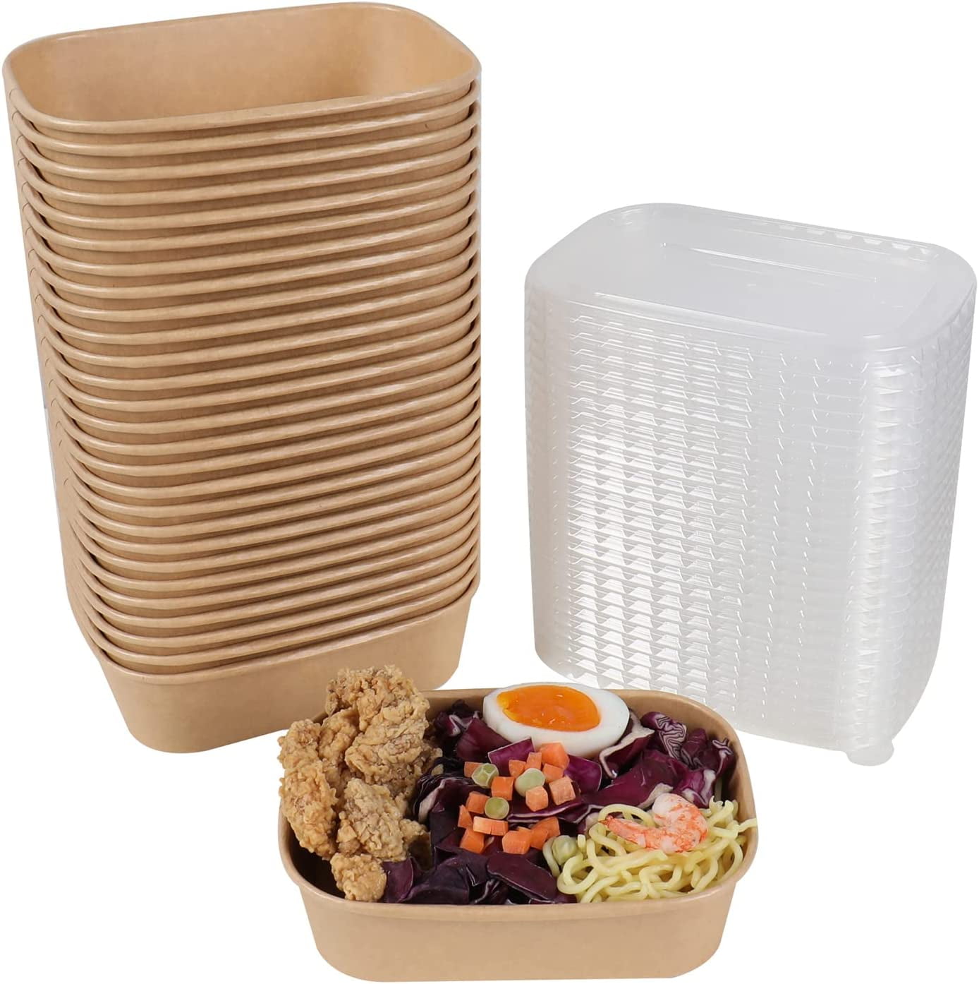 17 oz Disposable Kraft paper bowls with lids, Rectangle Food containers ...