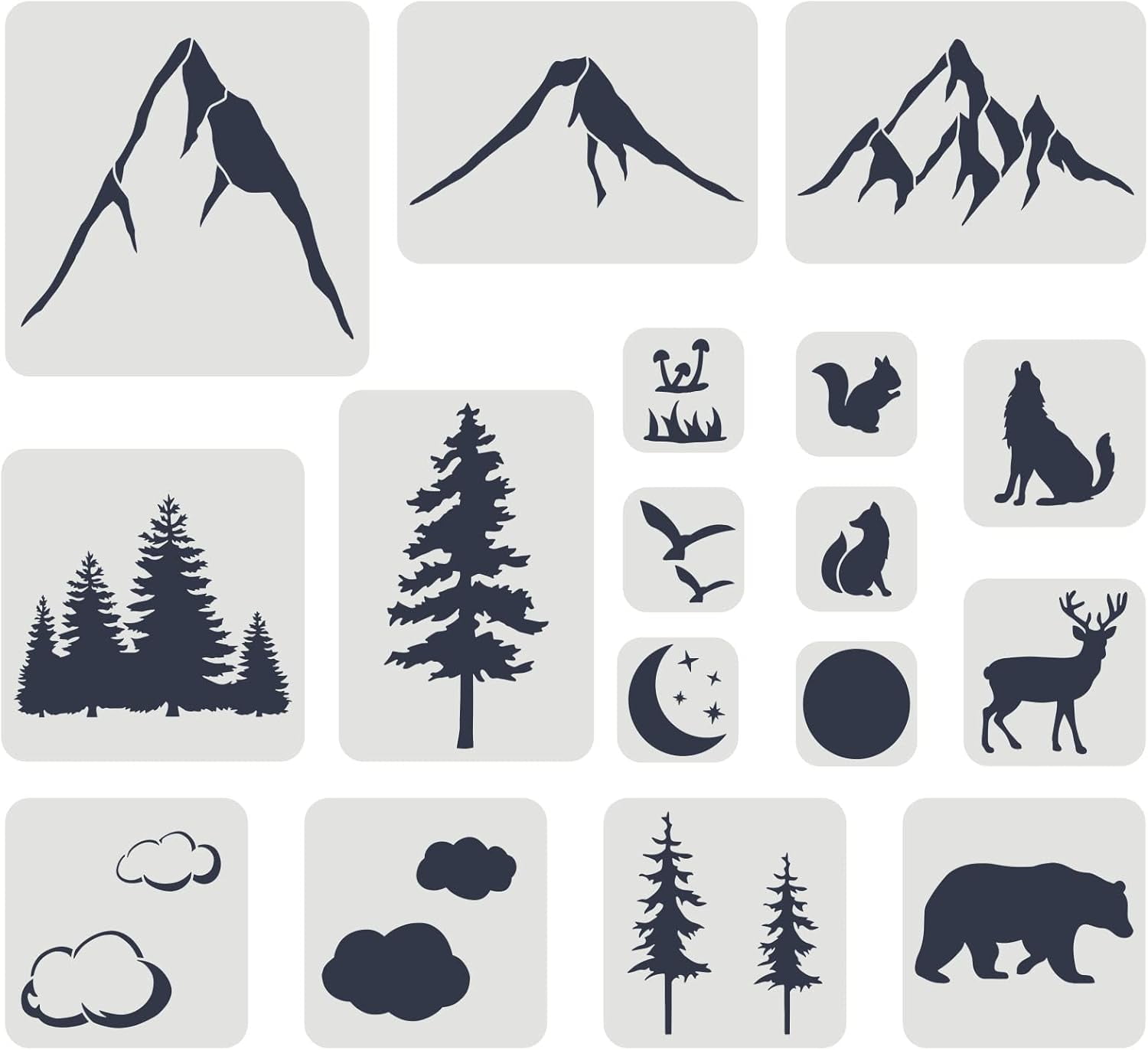 17 pcs Mountain Forest Animals Stencil Set Mixed Size Mountain Wild ...