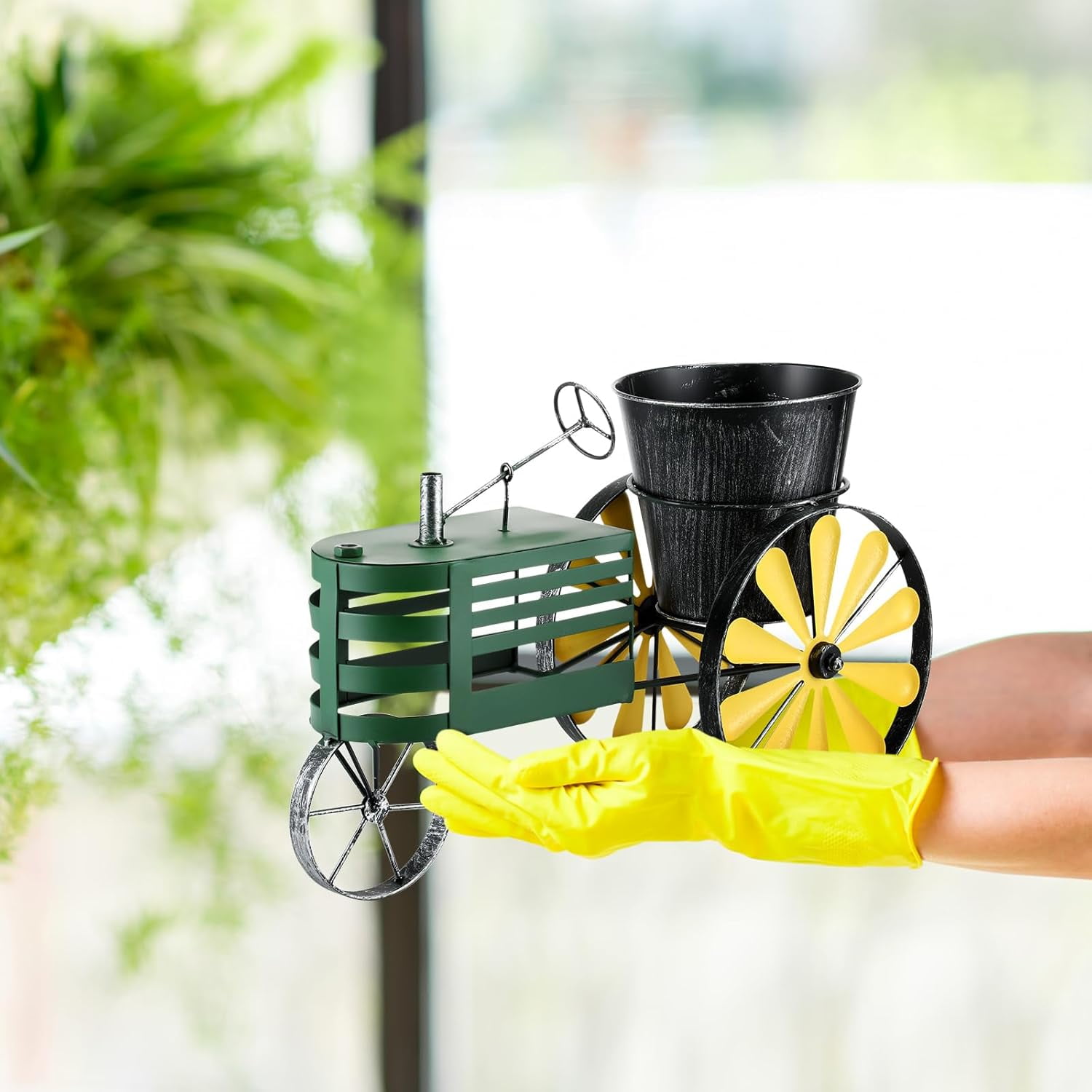 17" x 11" Metal Tractor Windmill Planter Decorative Tractor Flower ...