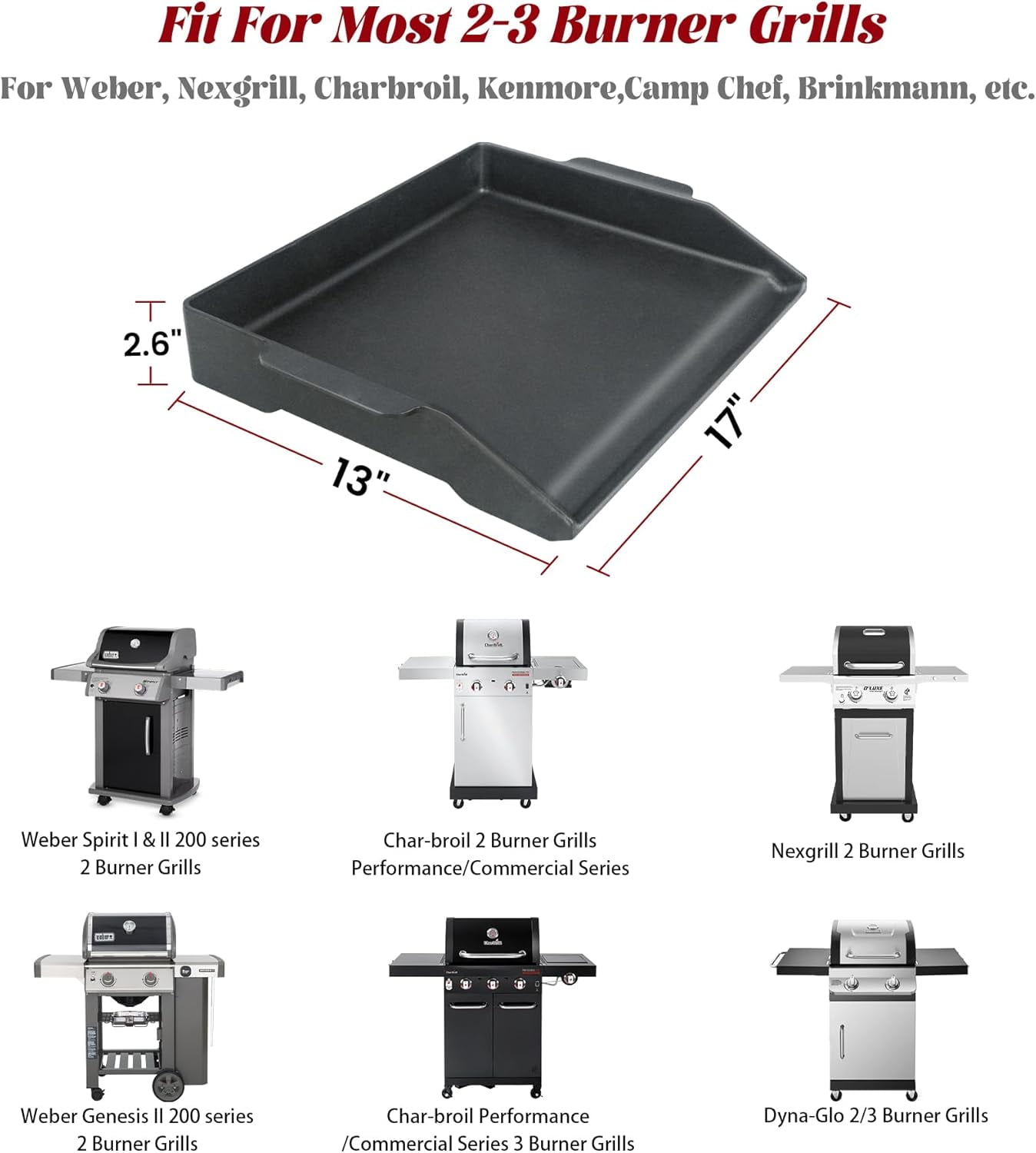 17" x 13" Cast Iron Griddle - Stove Top Griddle for Charbroil Parts ...