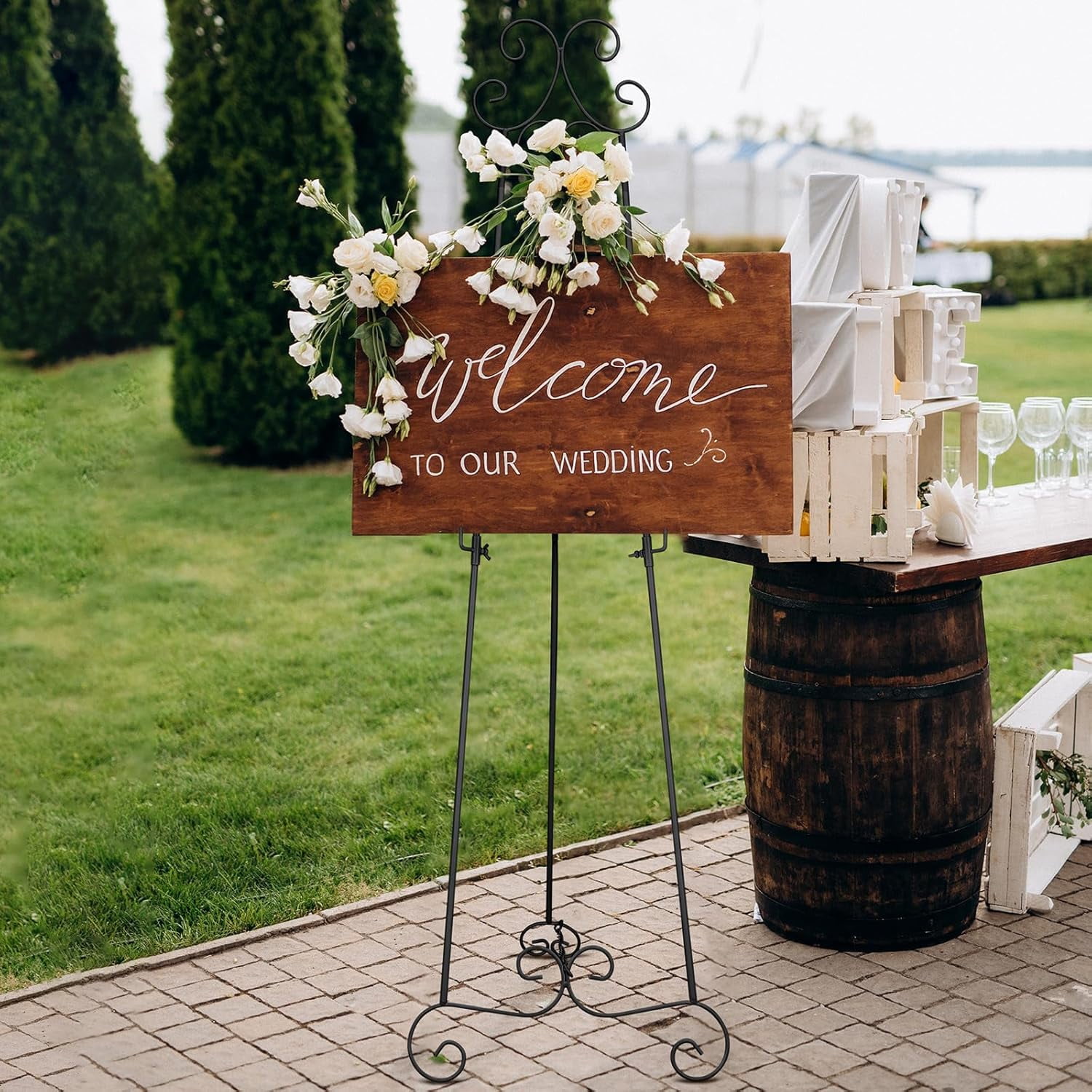 17 x 15 x 57 Inch Metal Scroll Easel Stand for Display Wedding Sign ...