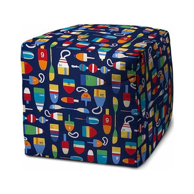 17 x 17 x 17 in. Blue Polyester Cube Indoor & Outdoor Pouf Ottoman ...