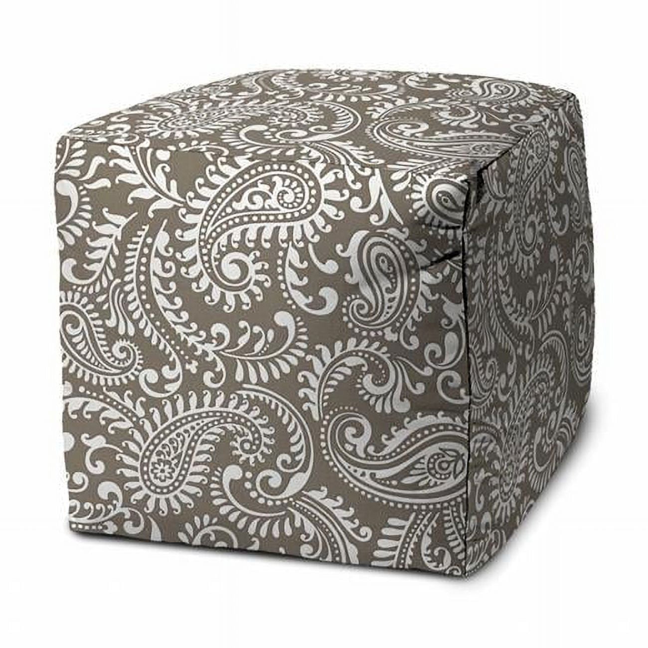 17 x 17 x 17 in. Taupe Polyester Cube Paisley Indoor & Outdoor Pouf ...