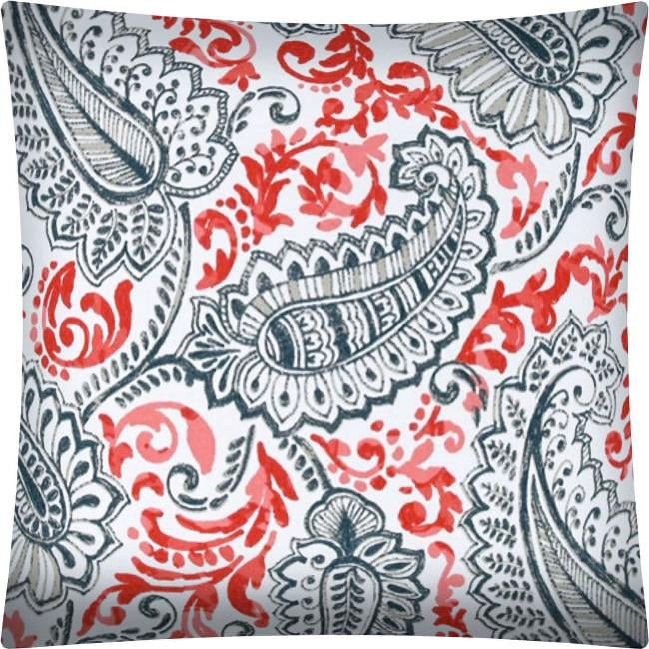 17 x 17 x 4 in. Coral & White Blown Seam Paisley Lumbar Indoor ...