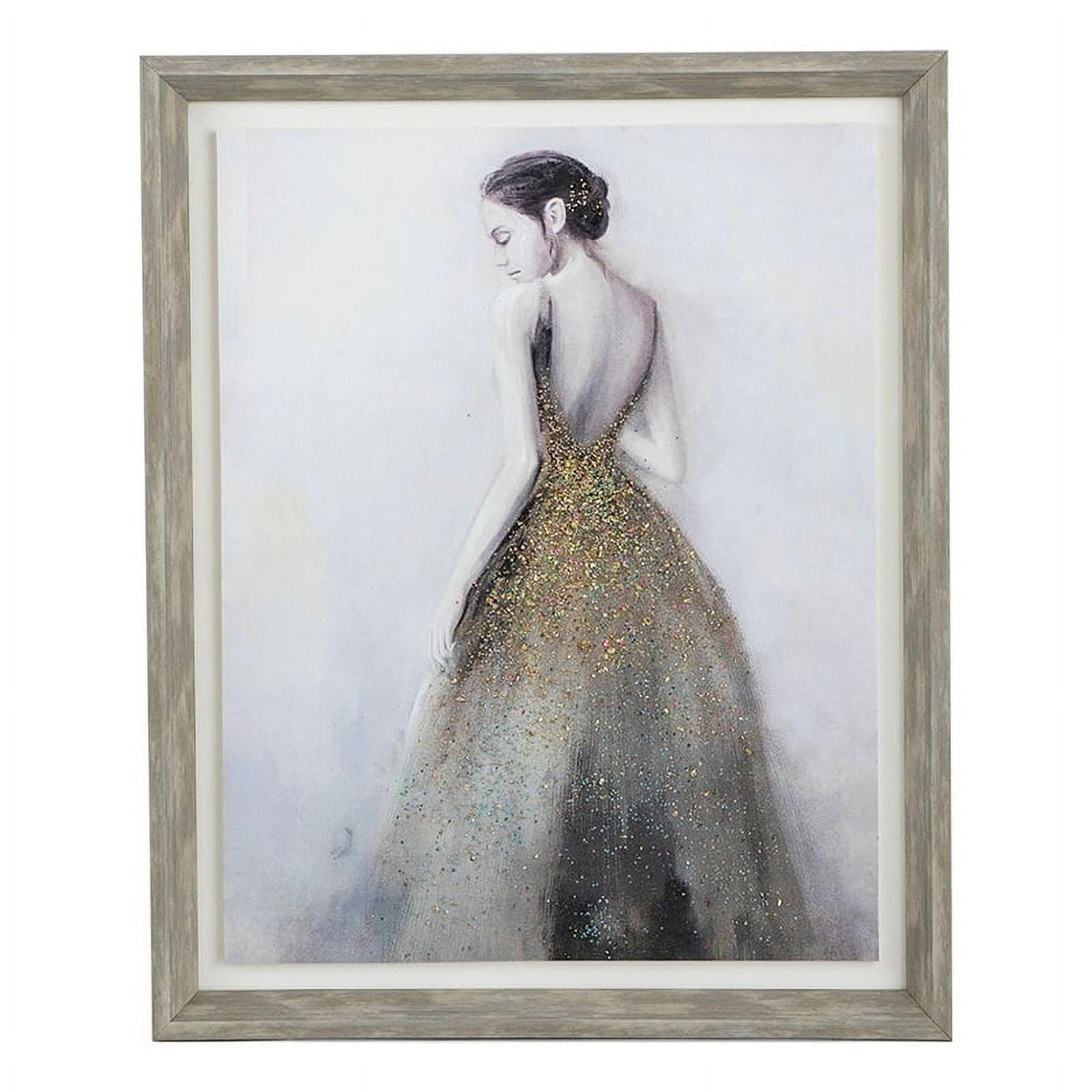 17 x 21 Inch Rectangular Framed Artwork, Elegant Woman, Gold Accents ...