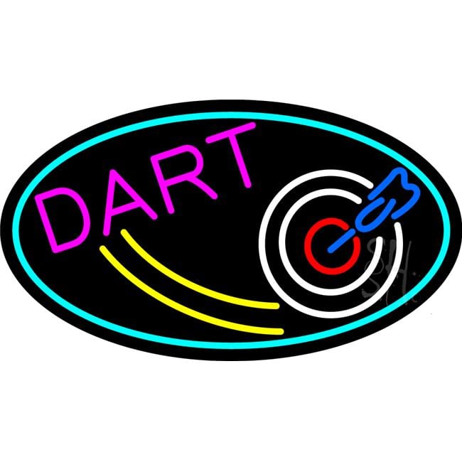 17 x 30 in. Dart Board Oval with Turquoise Border Neon Sign - Multi ...