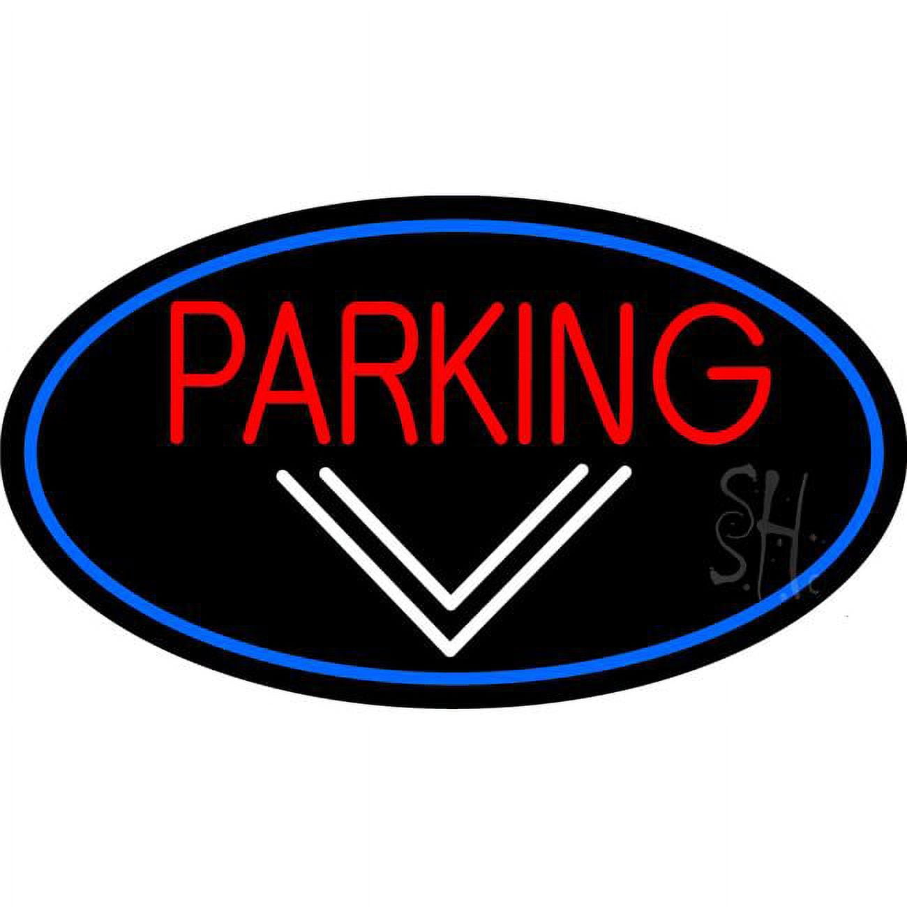 17 x 30 in. Parking & Down Arrow Oval with Blue Border Neon Sign - Blue ...