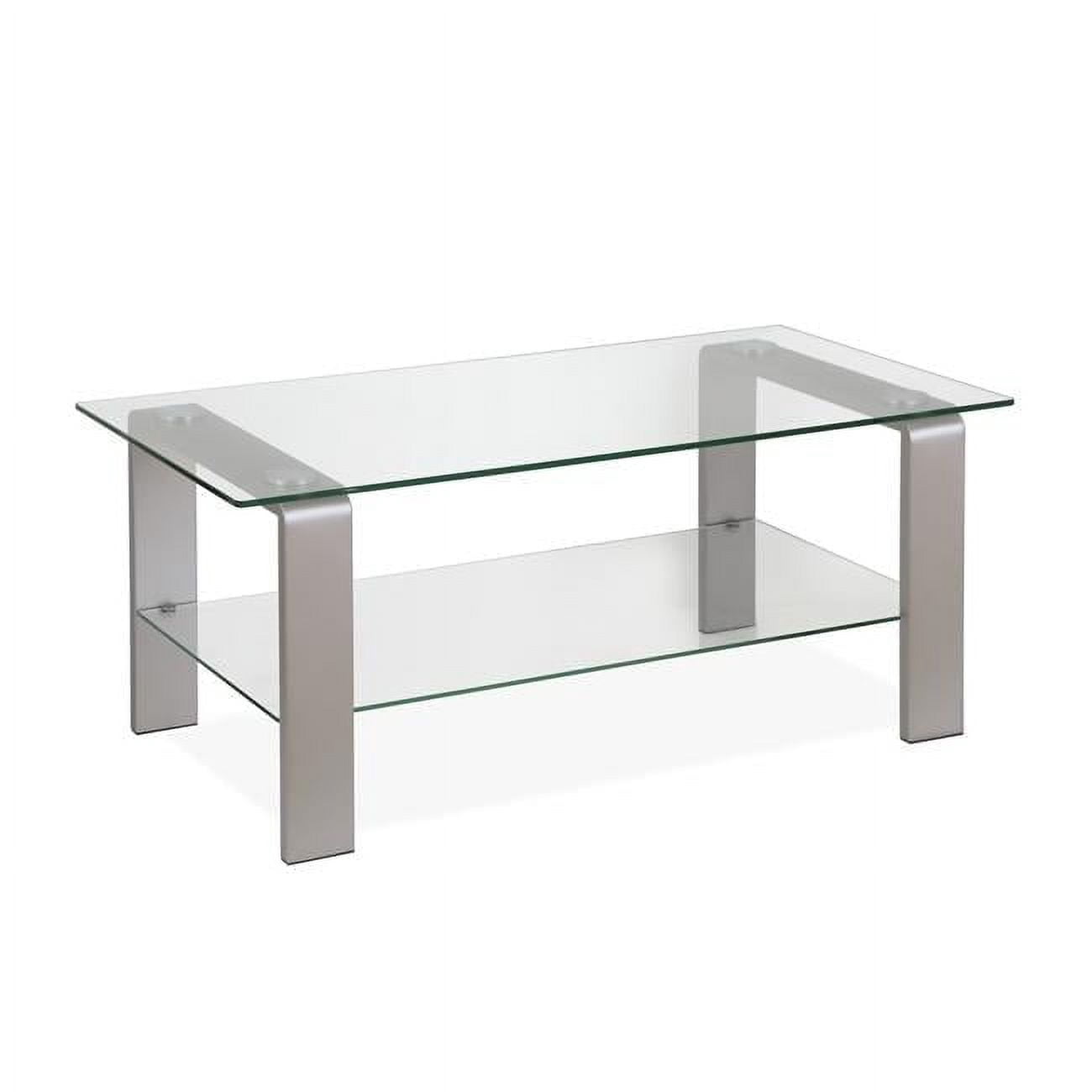 17 x 40 x 20 in. Silver Glass Rectangular Coffee Table with Shelf ...