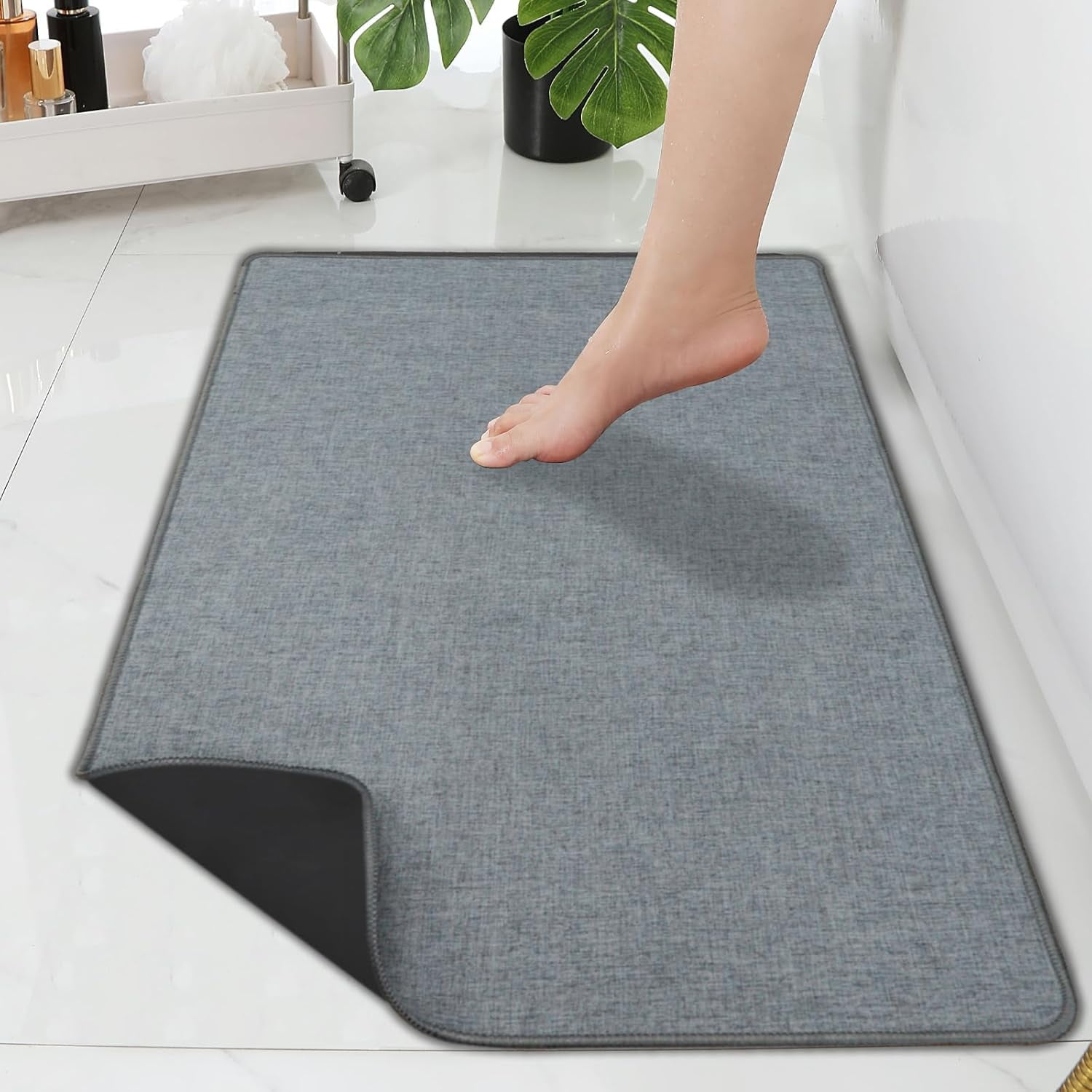 17"x30" Ultra Thin Gray Bathroom Rugs,Low Profile Grey Bath Mat Non ...