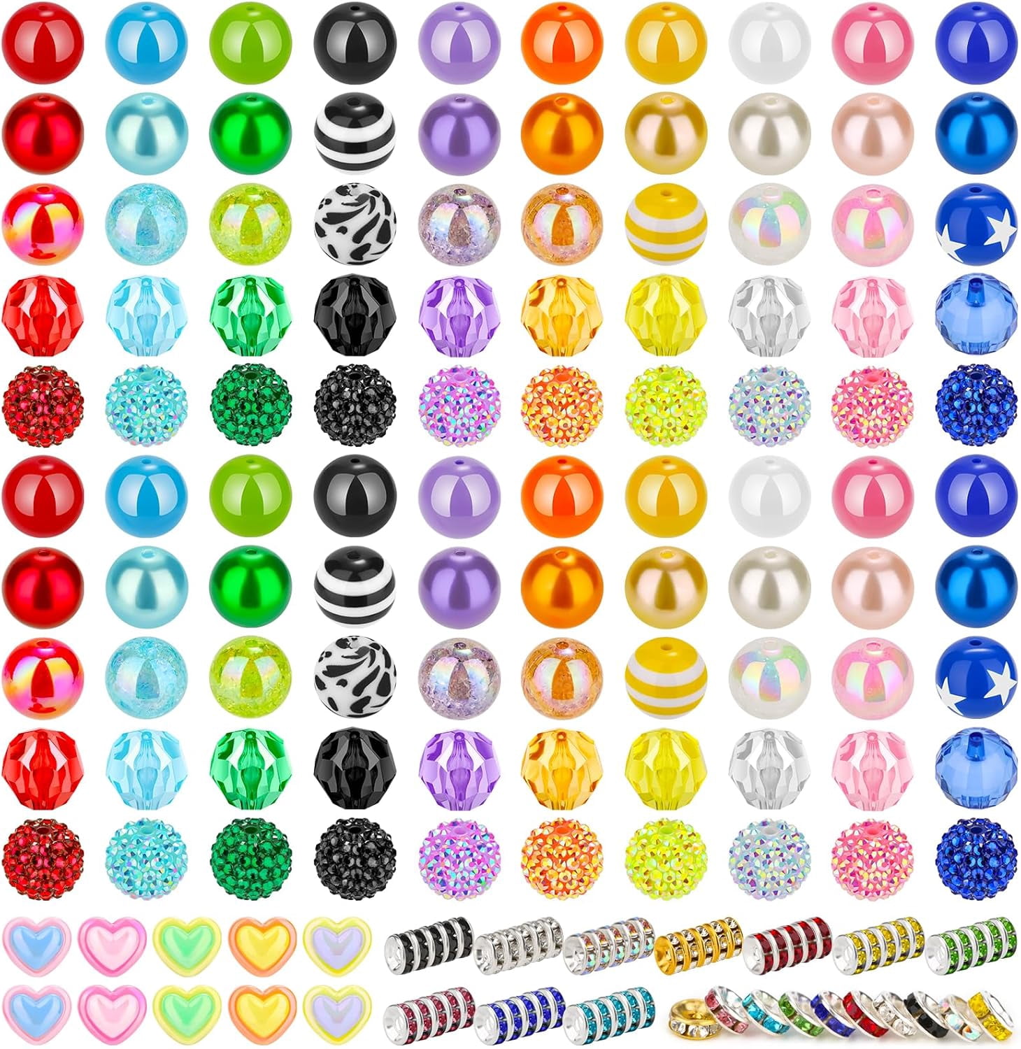 170 20mm Bubblegum Beads with Rondelle Spacer Beads, Mixed Colors ...