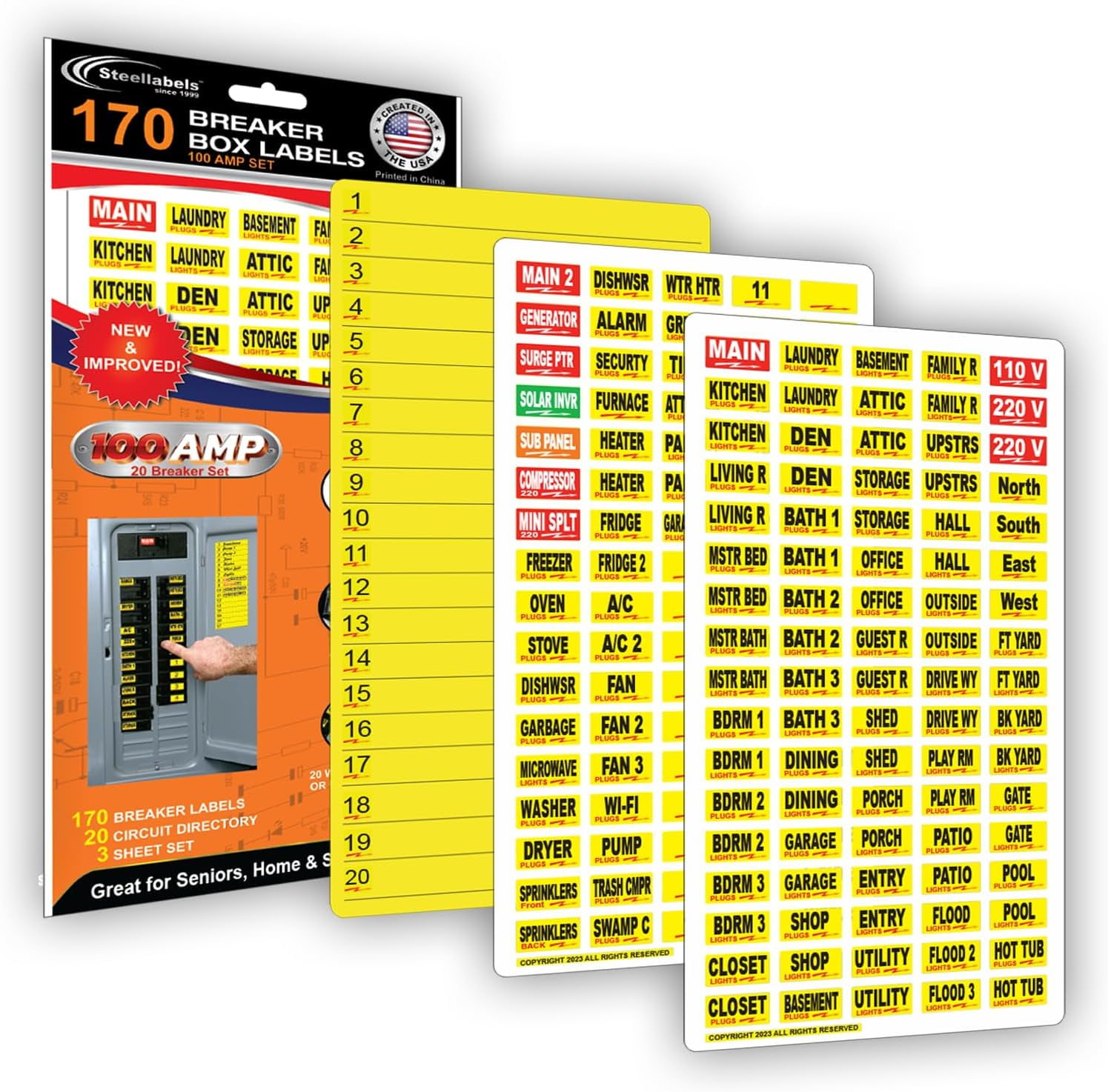 170 Circuit Breaker Decals - 100 AMP Set - Vinyl Labels for Breaker ...