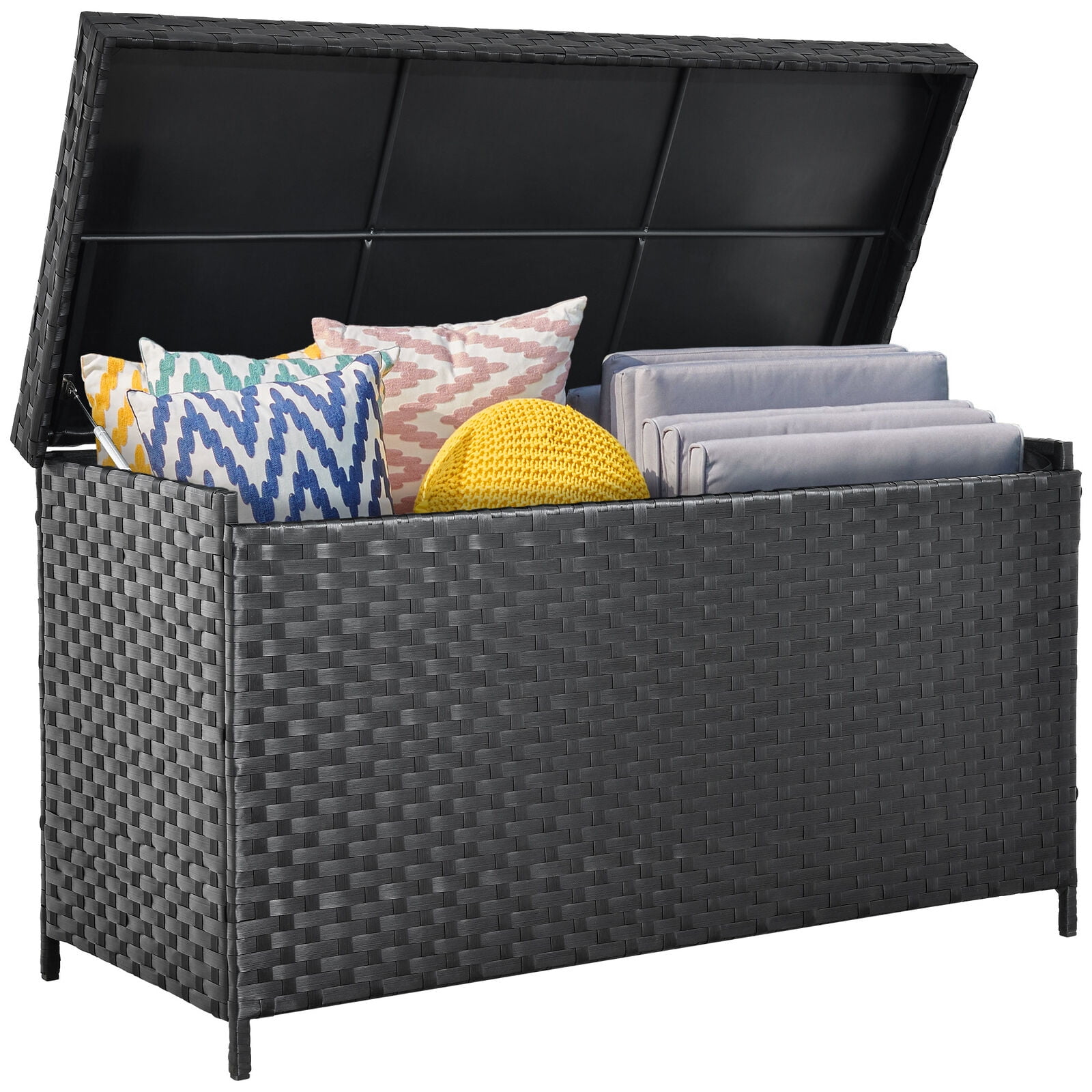 170 Gallon XL Outdoor Storage Box Woven Rattan Deck Box Patio Wicker ...