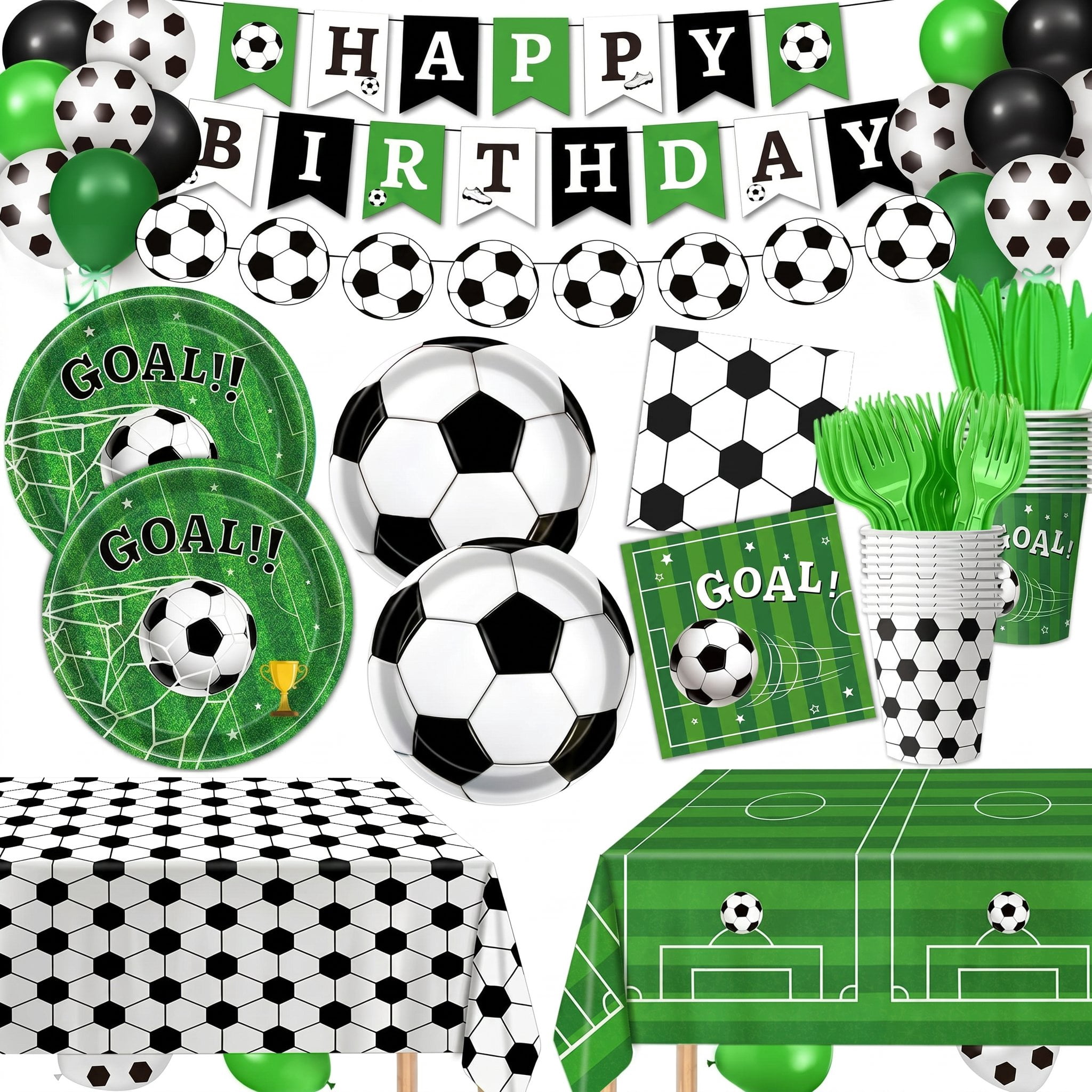 170 PCS Soccer Party Decorations Set - Plates, Napkins, Cups, Banner ...