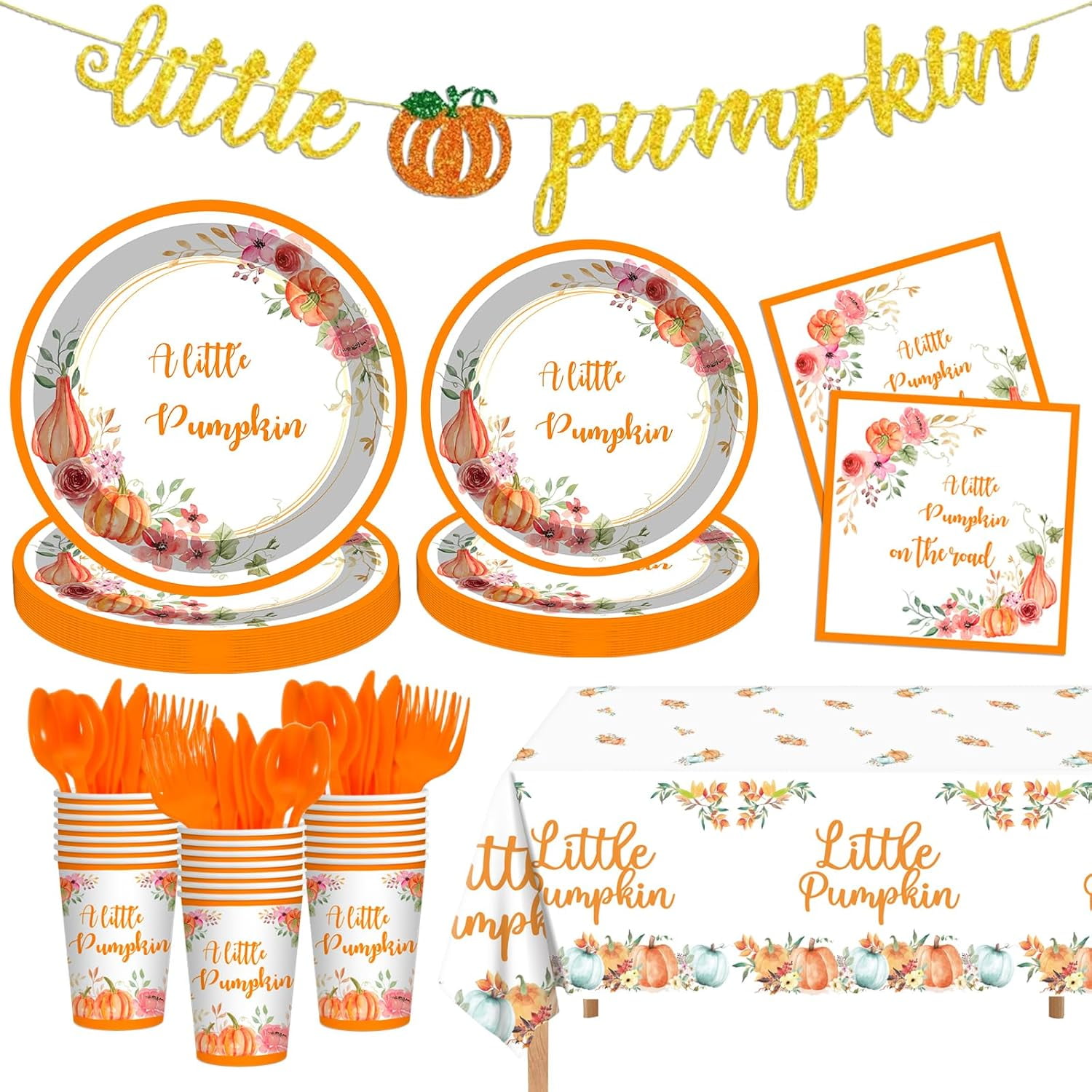 170 PCS Thanksgiving Party Supplies Set - Pumpkin Themed Disposable ...