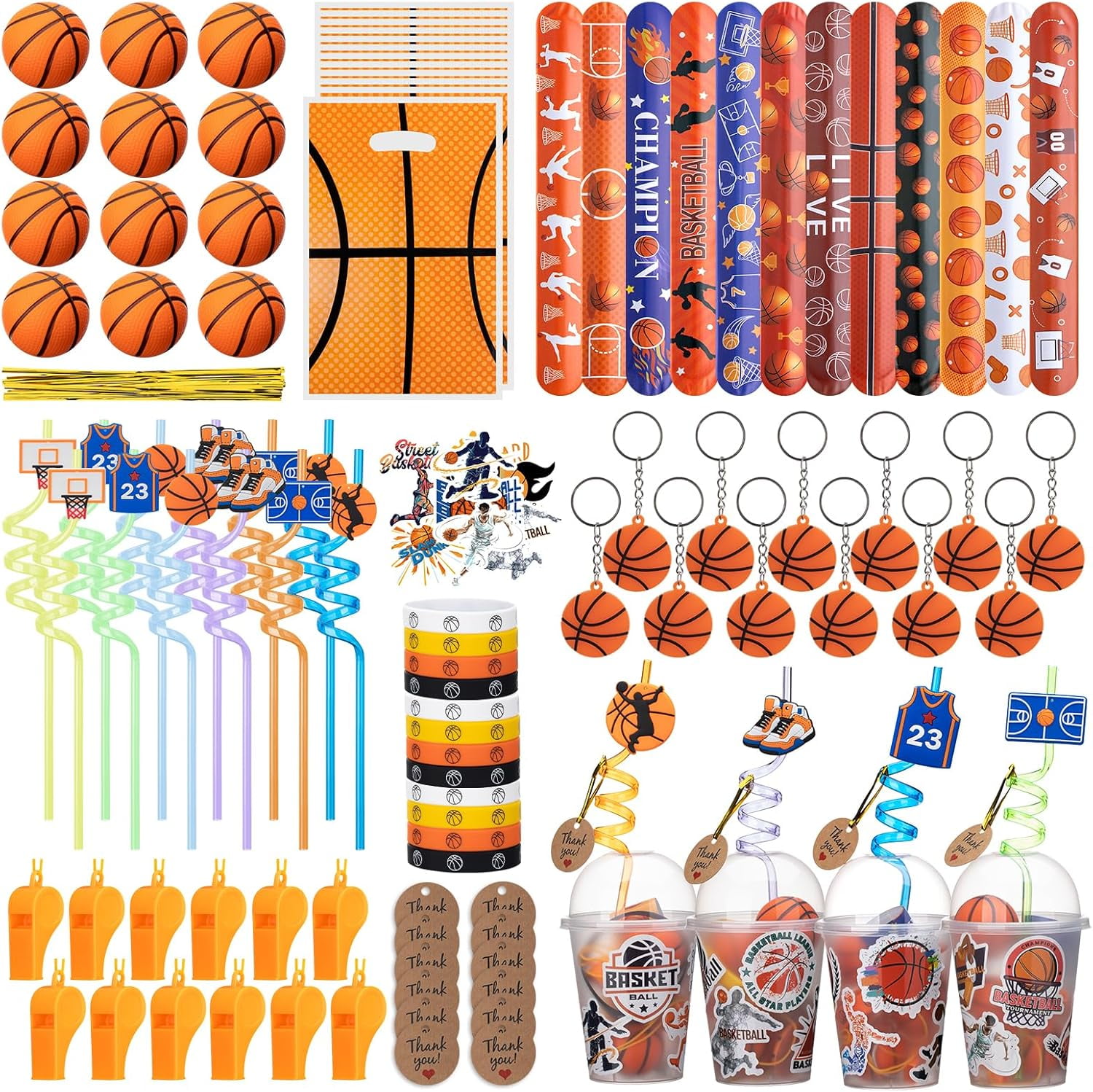 170 Pcs Basketball Party Favors Pack with Cups Straws Stress Ball ...
