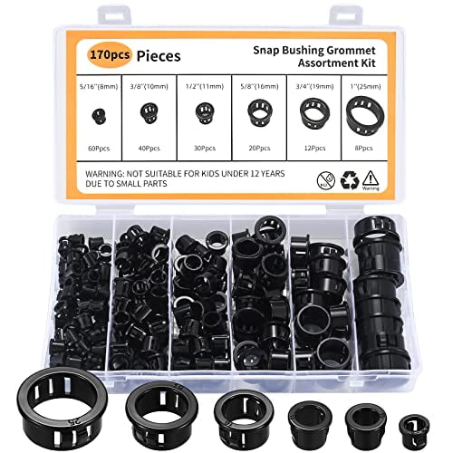 170 Pcs Cable Snap Bushing Grommets, Black Round Nylon Snap in Cable ...