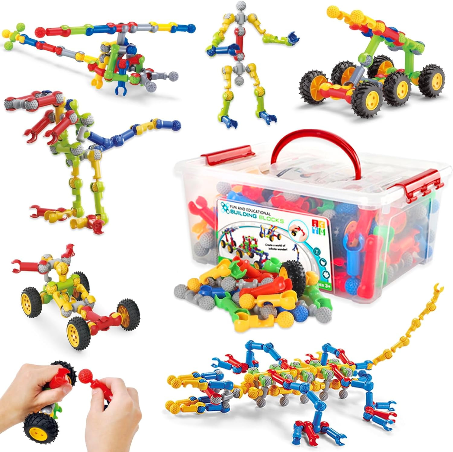 170 Pcs STEM Building Toys for Kids Ages 4-8, Building Blocks Educational Construction ...