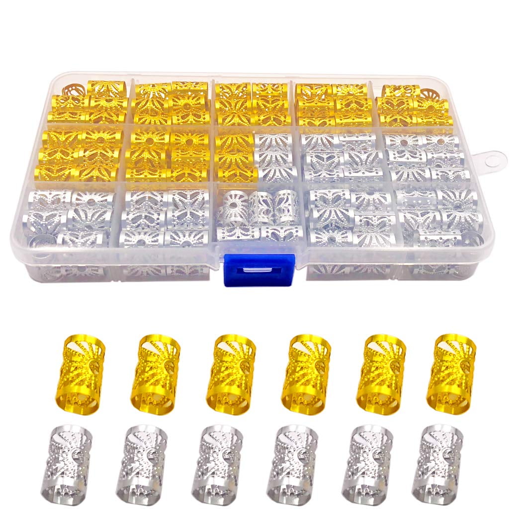 170 Pieces Dreadlocks Beads Gold and Silver Aluminum Dread Locks Metal ...