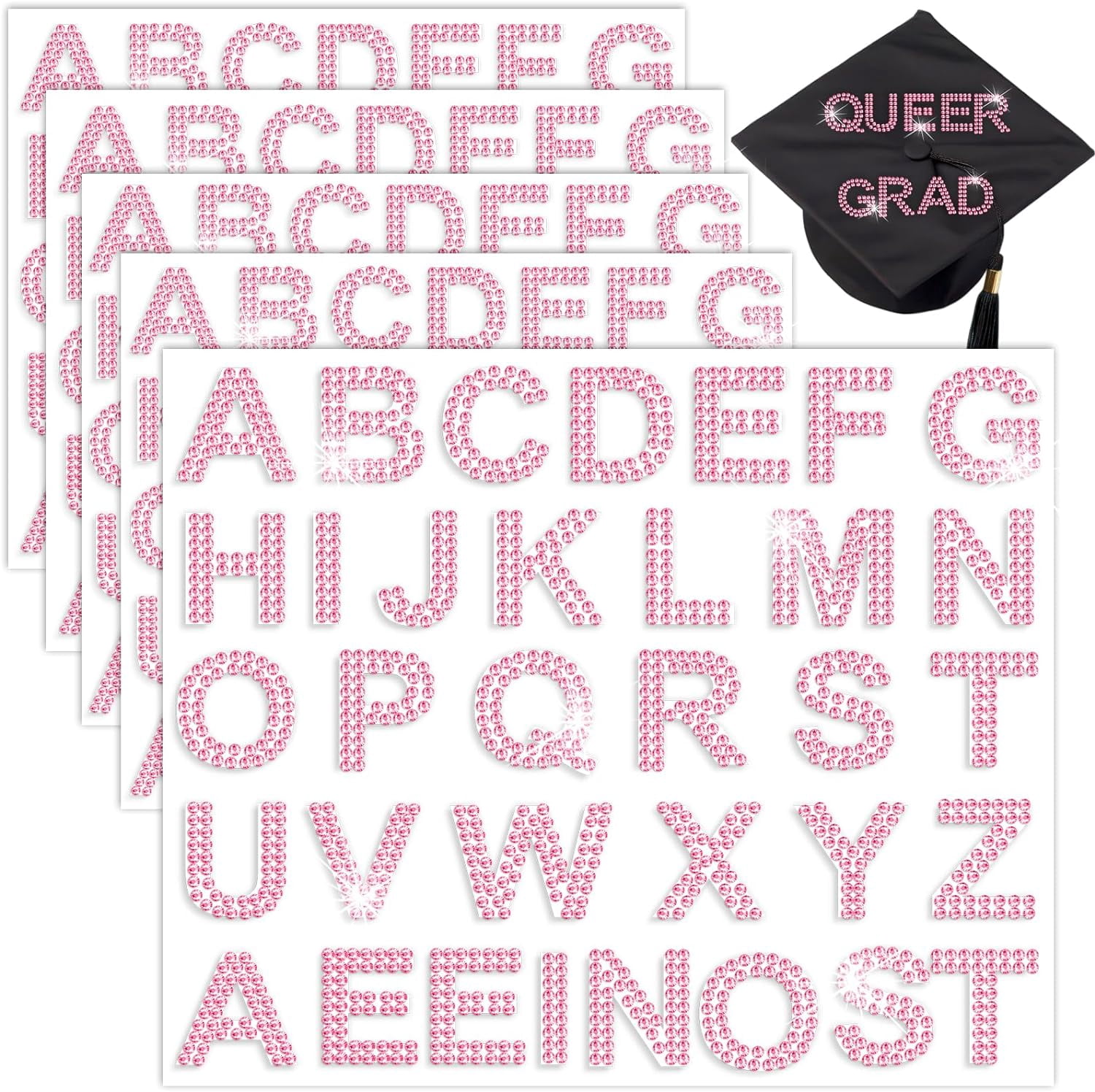 170 Pieces Rhinestone Letters, 5 Sheets Glitter Self-Adhesive Diamond ...