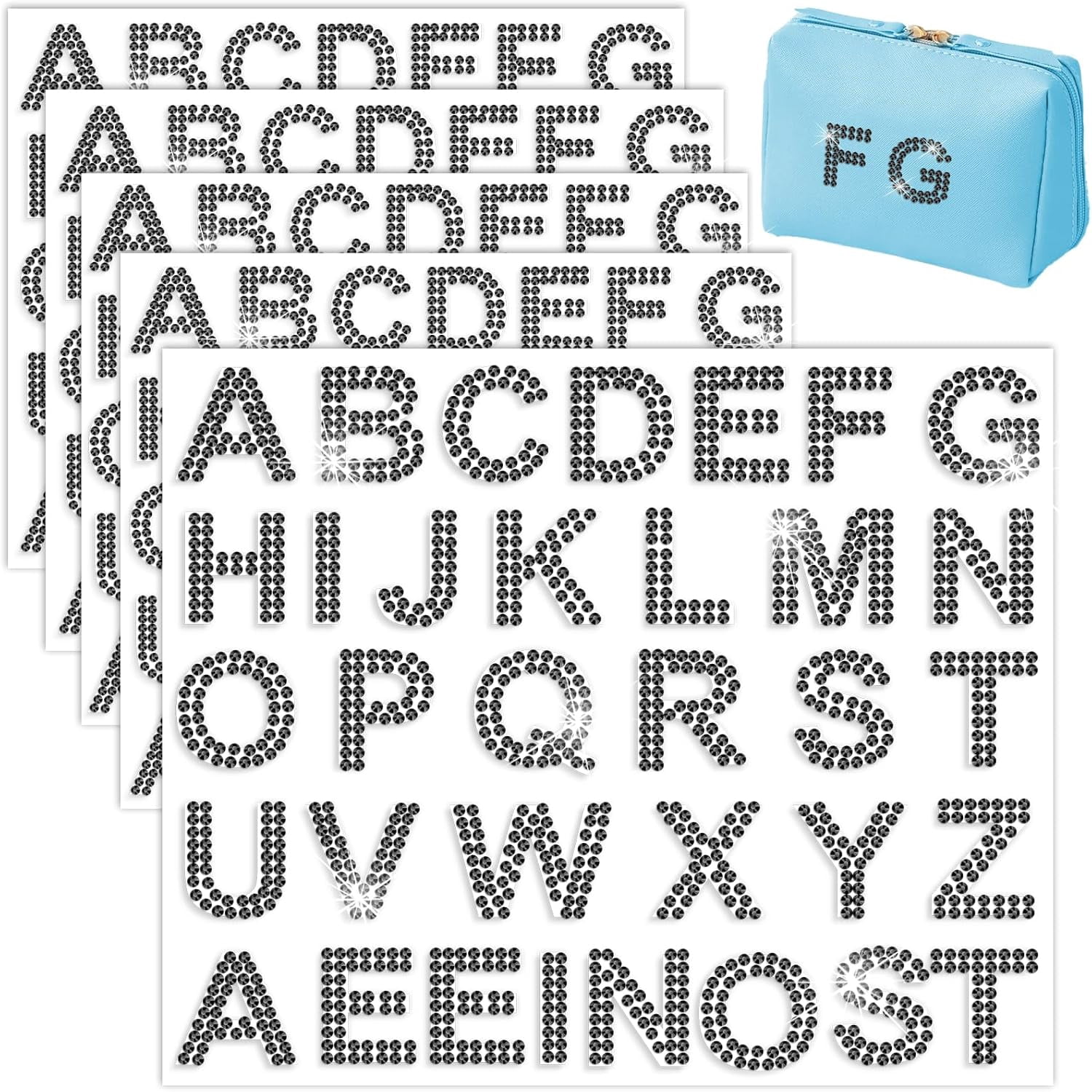 170 Pieces Rhinestone Letters Stickers, 5 Sheets Glitter Self-Adhesive ...