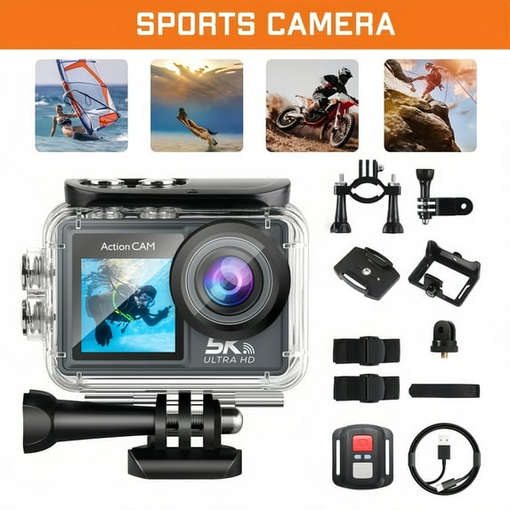 A 170° Wide-AngleAction Camera HD with 2" IPS Screen, & 1.3" Display ...