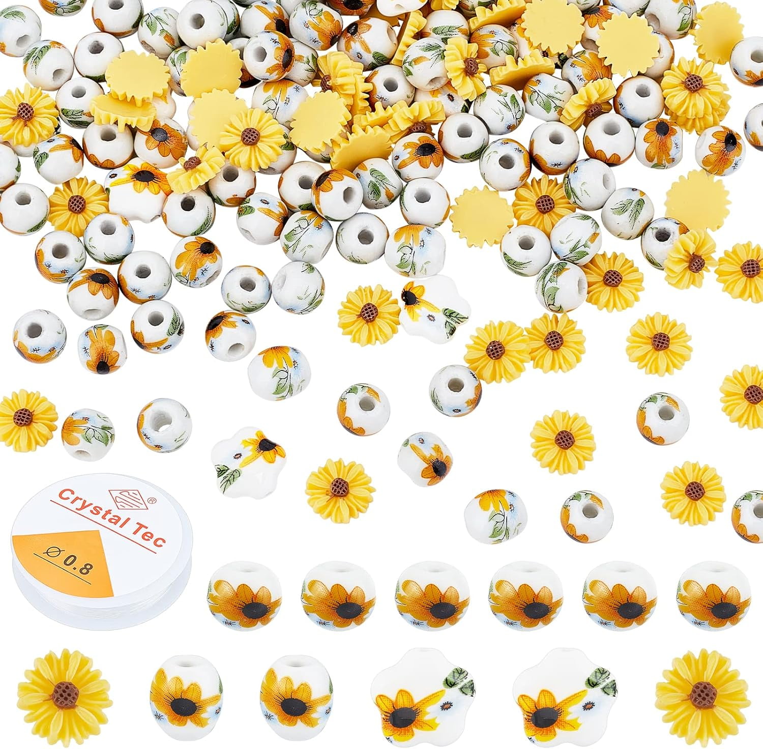 170 pcs Sunflower Style Beads Kit 10.5-14 mm Ceramic Porcelain Beads ...