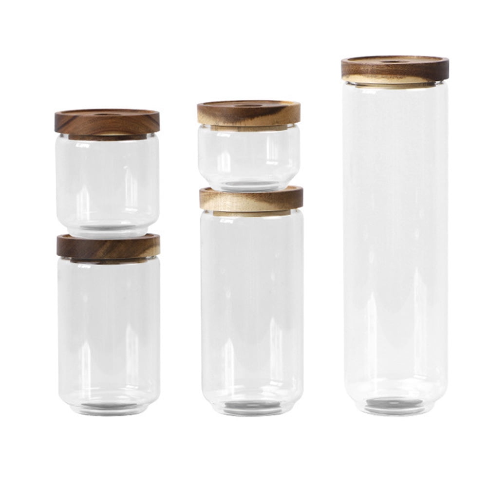 1700ML Heat-resistant Transparent Glass Tea Cans Wooden Lid Candy Jars ...