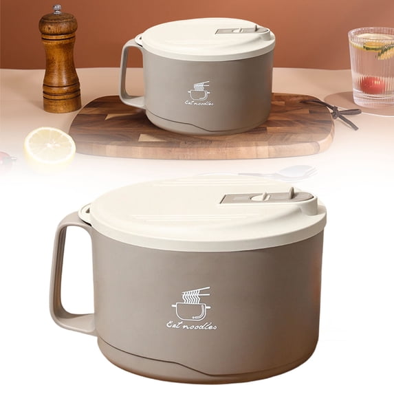 1700ML Khaki Stainless Steel Instant Noodle Bowl with Lid - Large ...