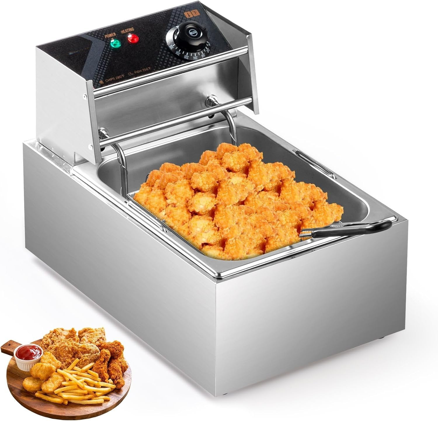 1700W Commercial Deep Fryer with Basket, 11.4QT/10.8L Stainless Steel ...