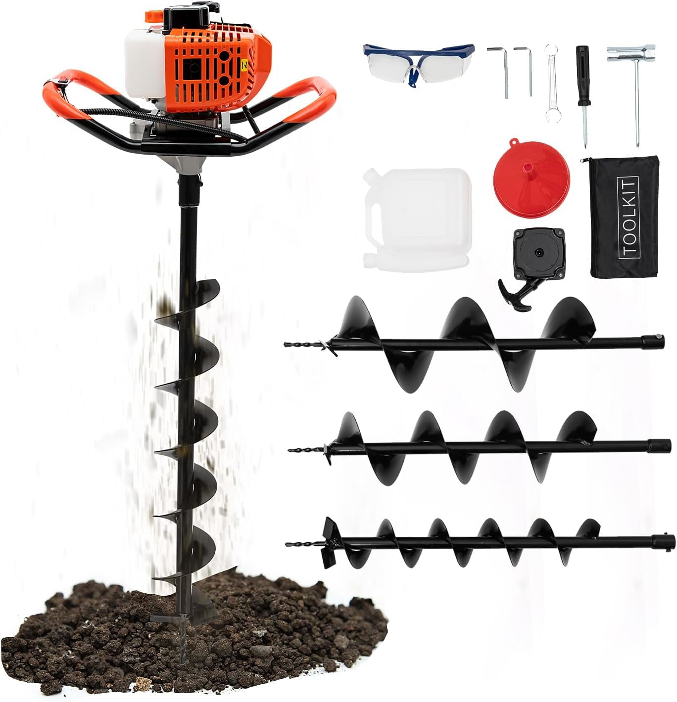 1700W Post Hole Digger 52Cc 2 Stroke Gas Powered Low Fuel Consumption ...
