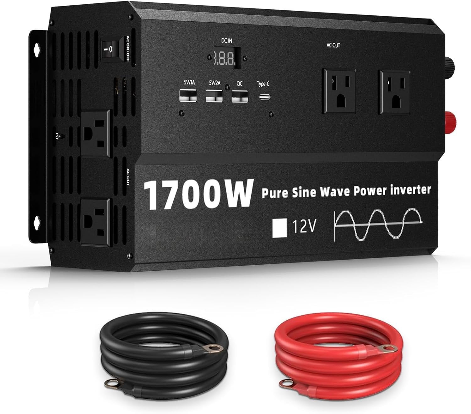 1700W Pure Sine Wave Inverter, 12V DC to 110V/120V AC Power Inverter ...